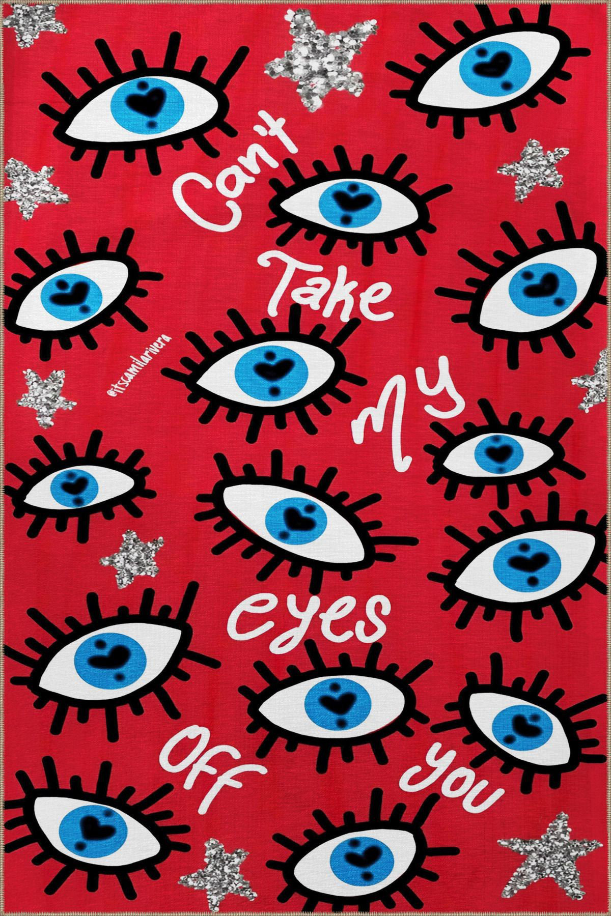 Orren Ellis Red Themed Writing Eye Pattern Modern Decorative Rug | Wayfair