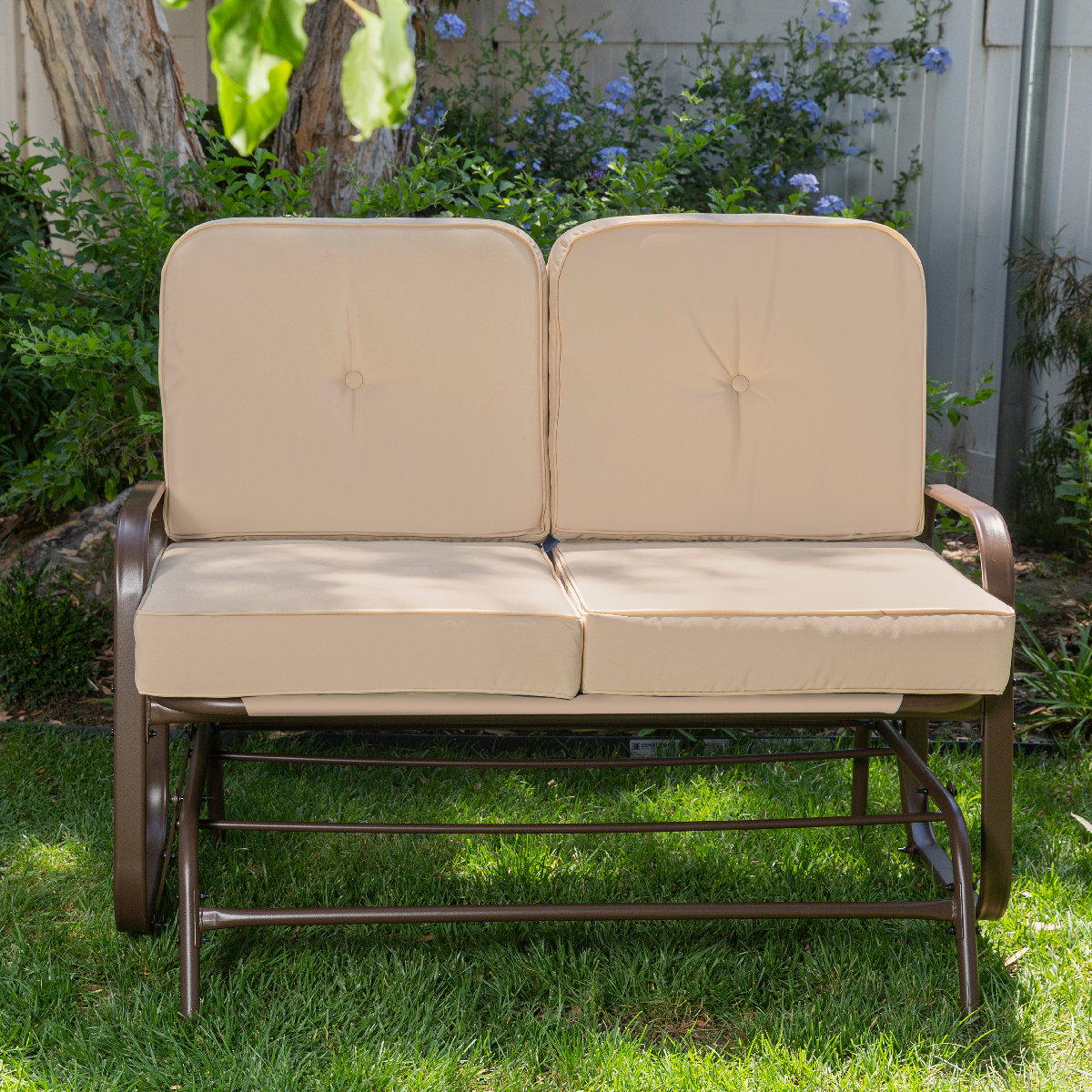 Latitude Run® Outdoor Gliding Metal Bench with Cushions & Reviews | Wayfair