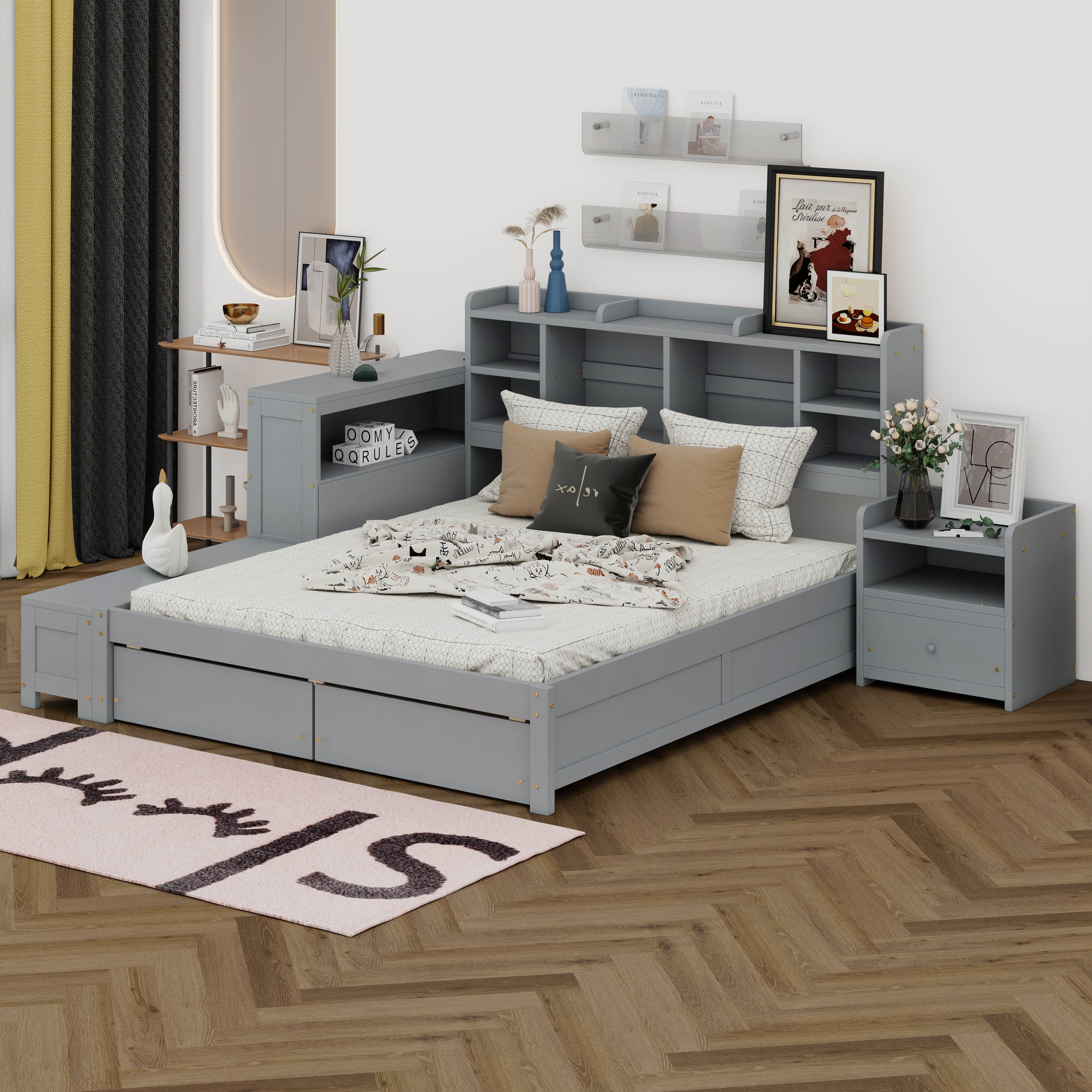 Latitude Run® Full Storage Bed Frame With USB Ports & Desk, Wooden ...