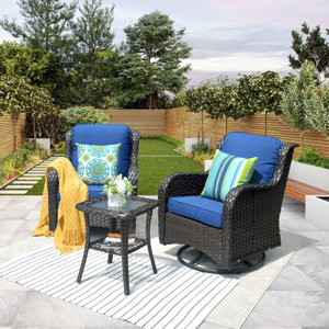 Lark Manor Tommy Swivel Wicker Rattan Outdoor Rocking Chairs Set with ...