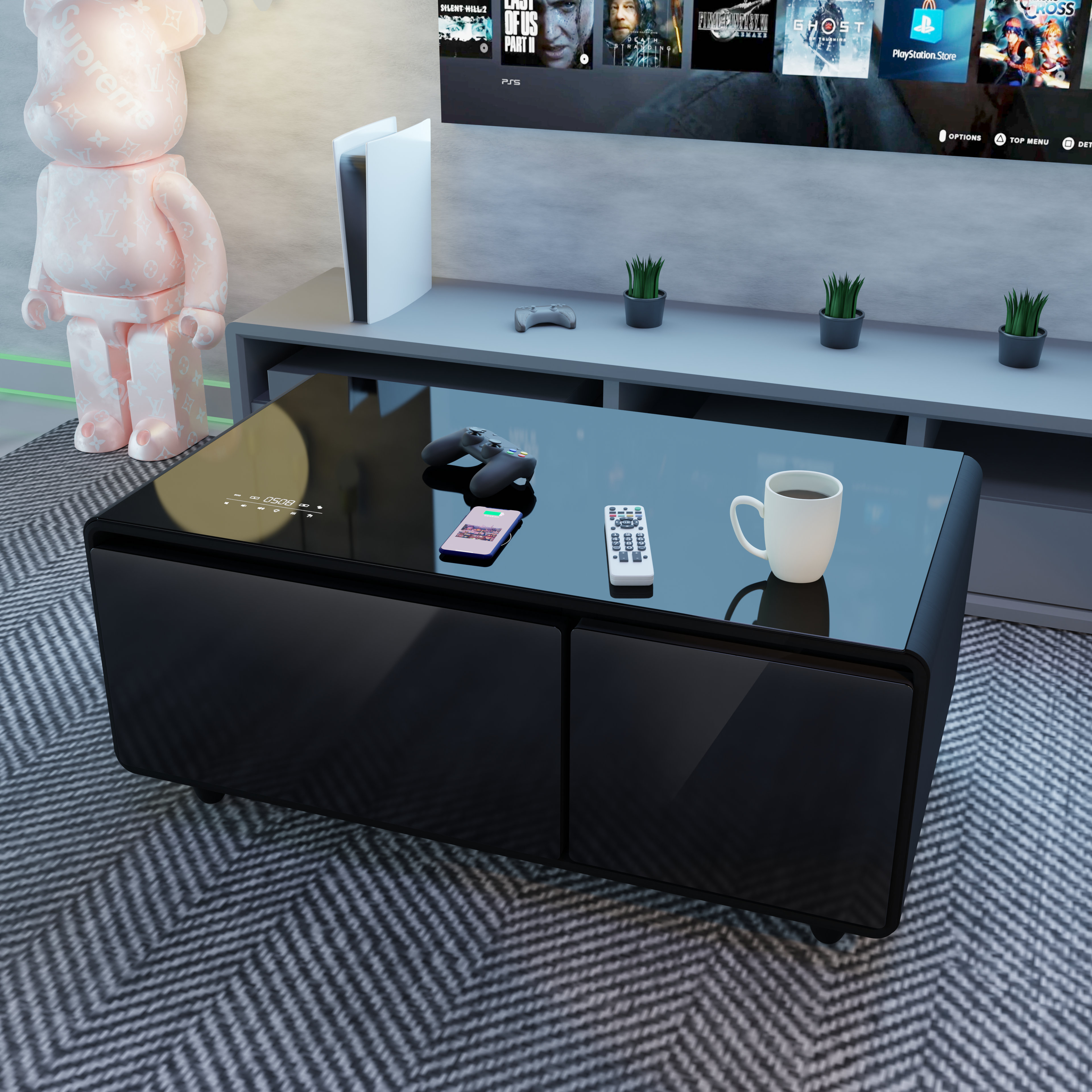 Livtab Smart Coffee Table with Fridge, 15W Wireless Charging, Bluetooth ...