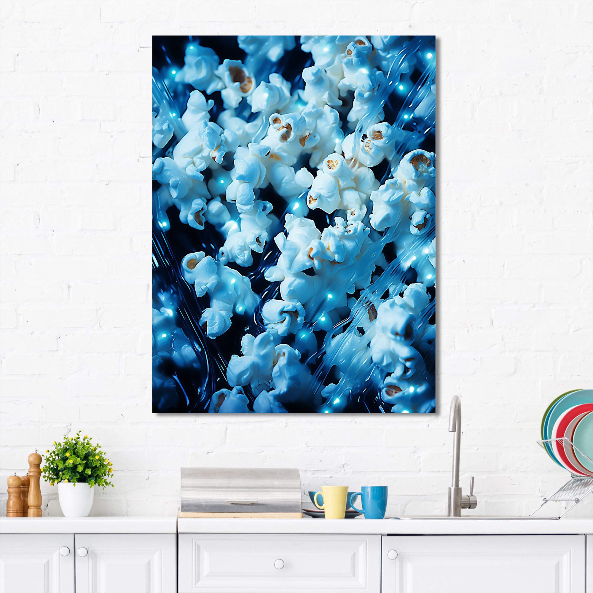 Ebern Designs Blue Silver Screen Popcorn Elegance - Popcorn Wall Art ...