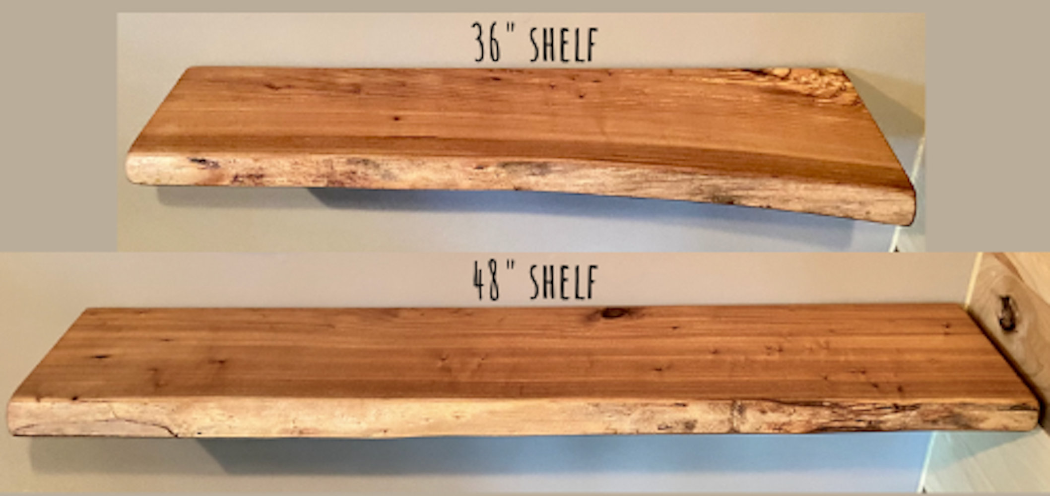 Steel Oak Set of 2 Live Edge English Chestnut Floating Wall Shelves for ...