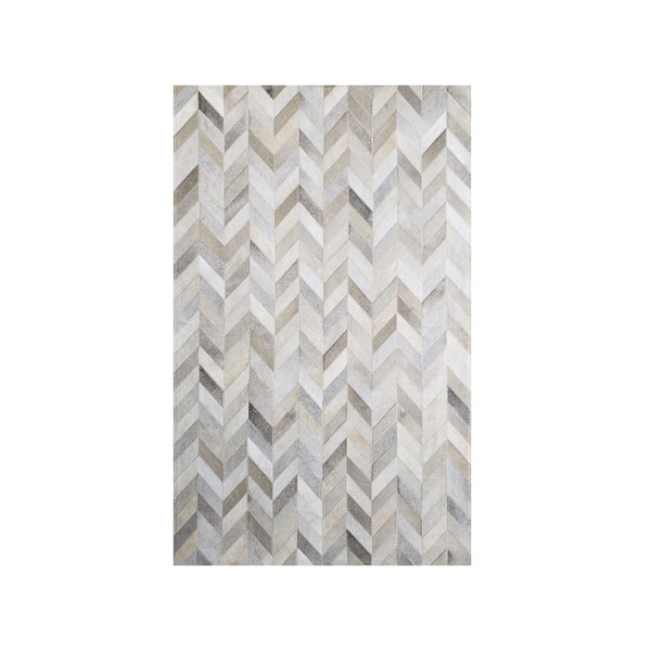Latitude Run® Charlie-Leigh Chevron Handmade Cowhide Gray/White Area ...