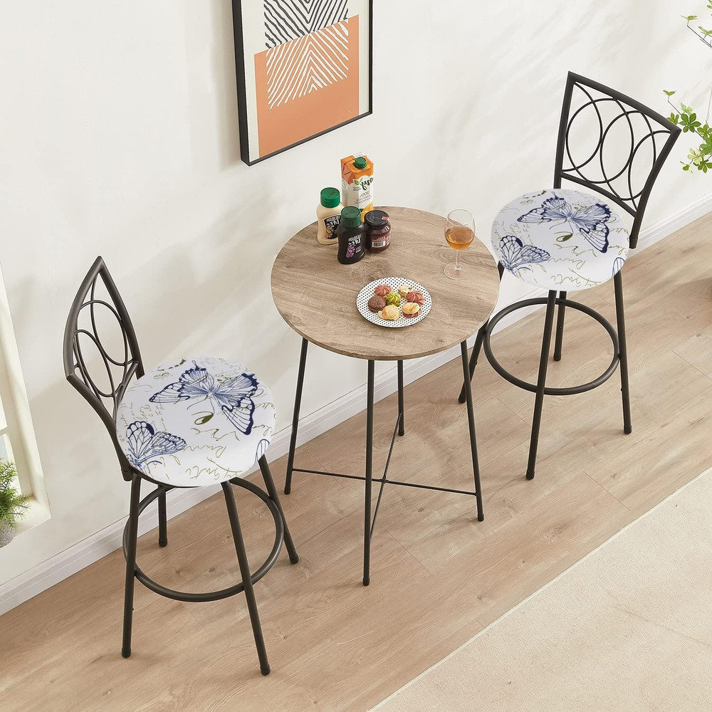 One Allium Way® Pack Of 4 Polyester Round Bar Stool Covers - Printed ...