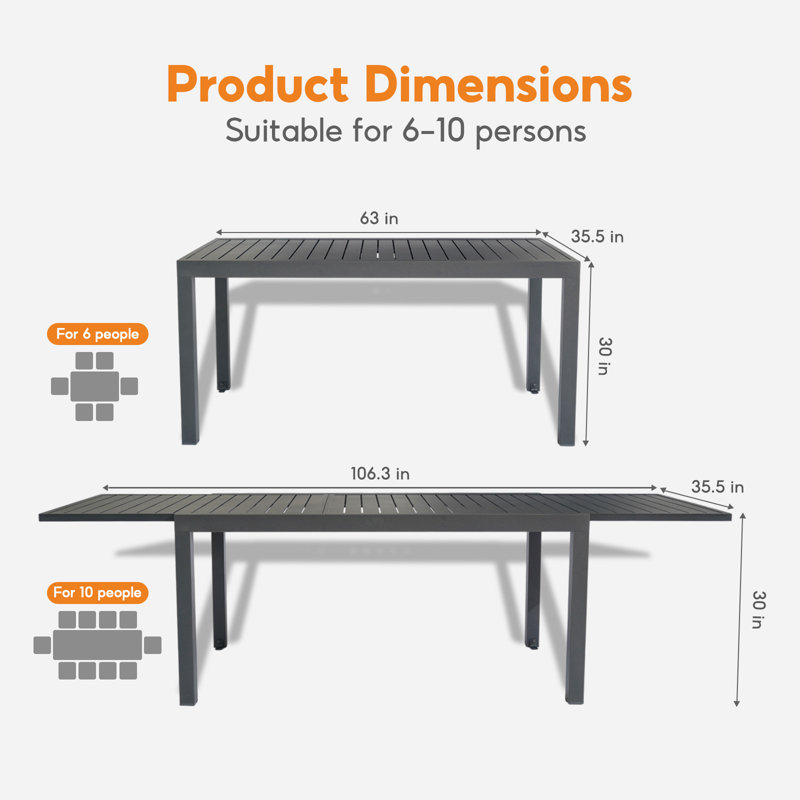 Latitude Run® Outdoor Expandable Dining Table, Extra Large 106" L X 35 ...