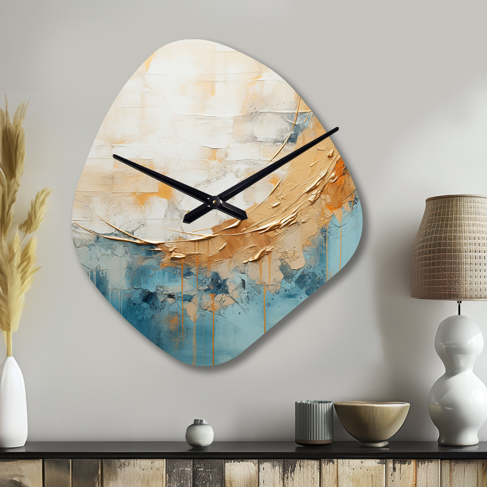 Design Art Gold And Blue Paint Fusion I - Abstract Painting ...