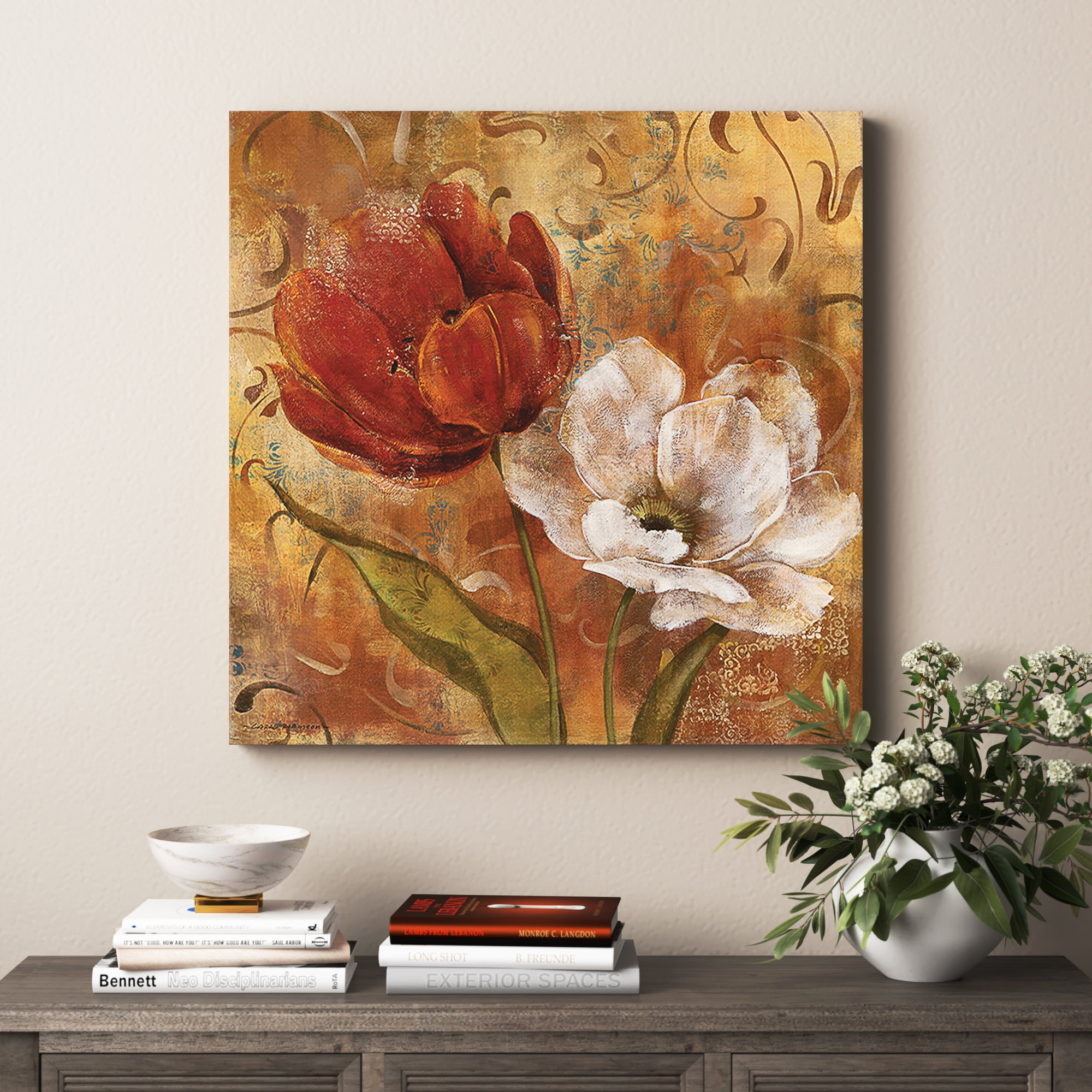 Lark Manor™ Flower Duet II - Wrapped Canvas Print & Reviews | Wayfair