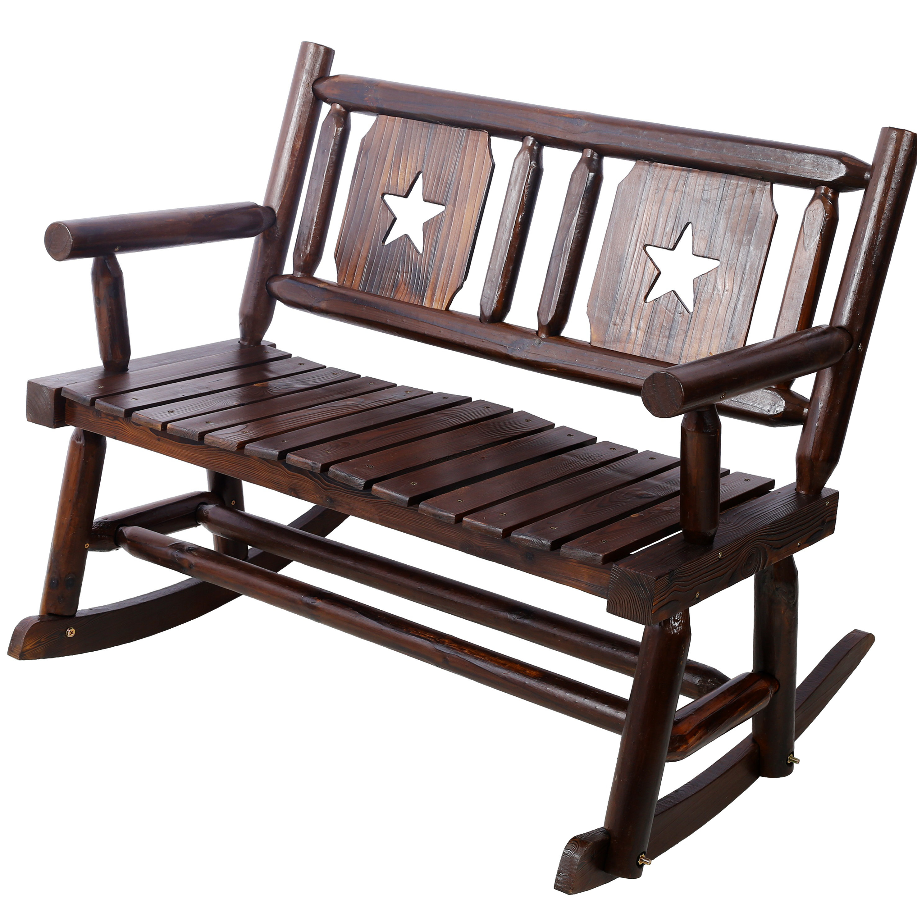 Lark Manor Outdoor Wood Rocking Bench Carbonized Double Rocking Chair ...