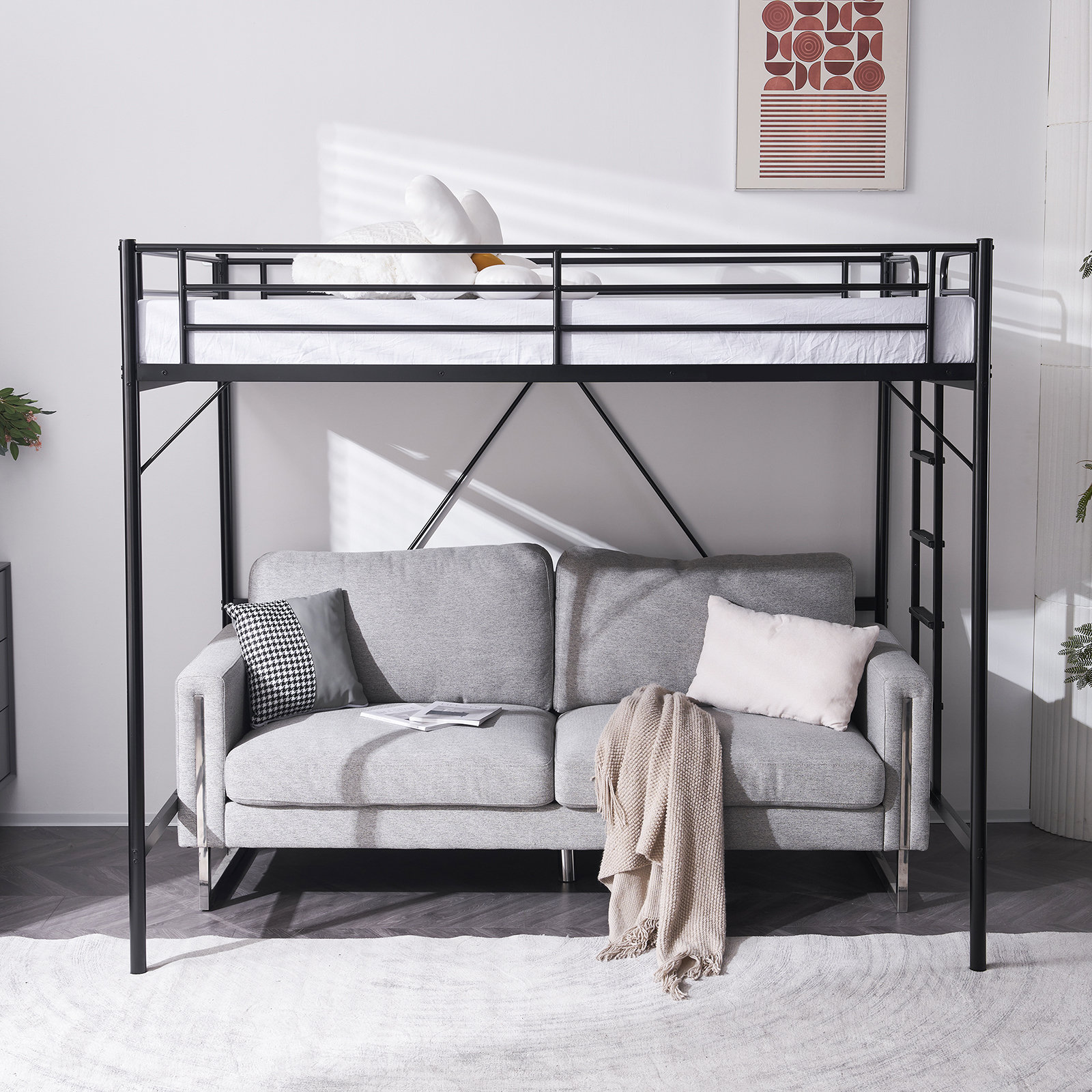 Hokku Designs Loft Bed Full Size With Flat Rungs For Adults, Kids And ...