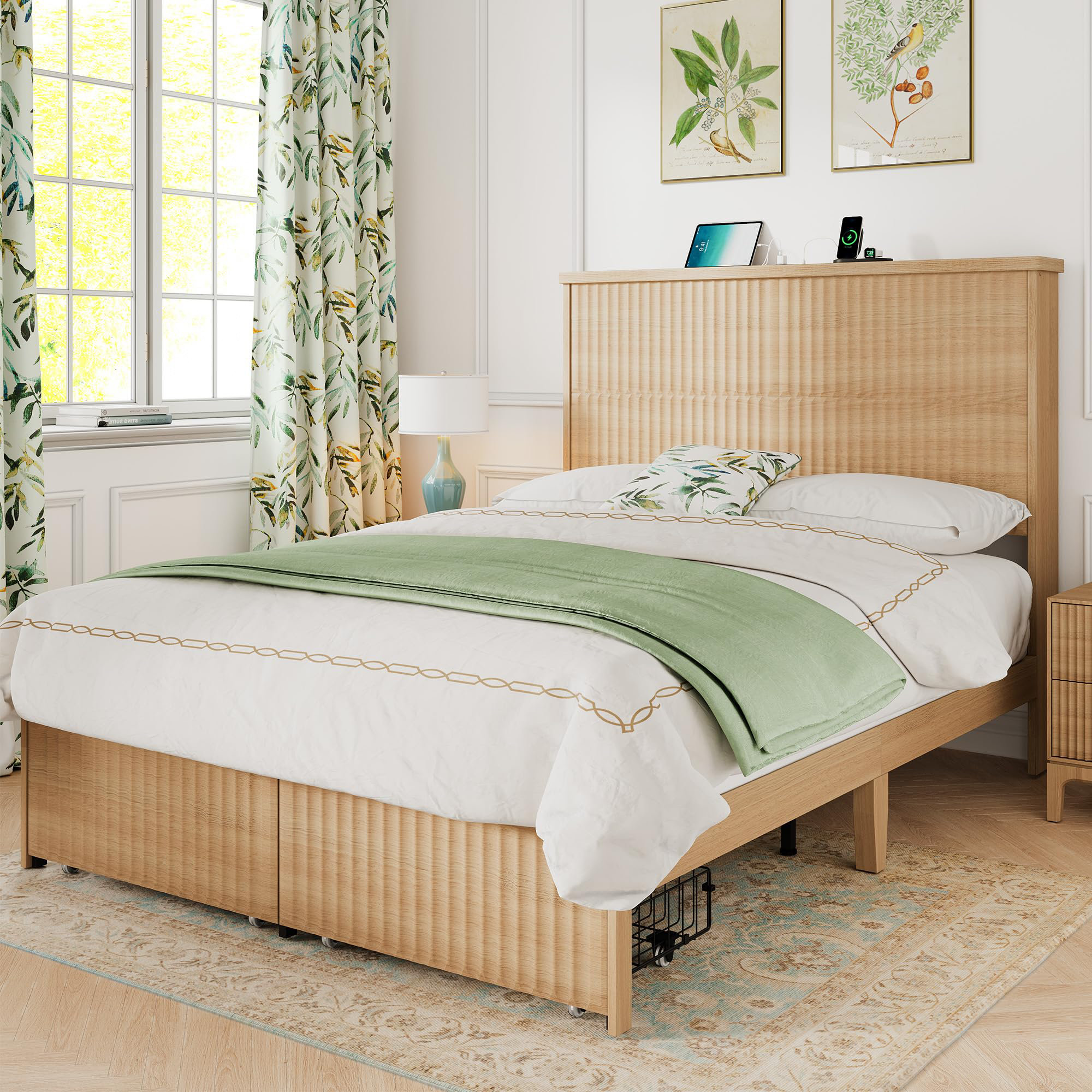 Latitude Run® Retro Fluted Queen Bed With 55" Tall Headboard And ...