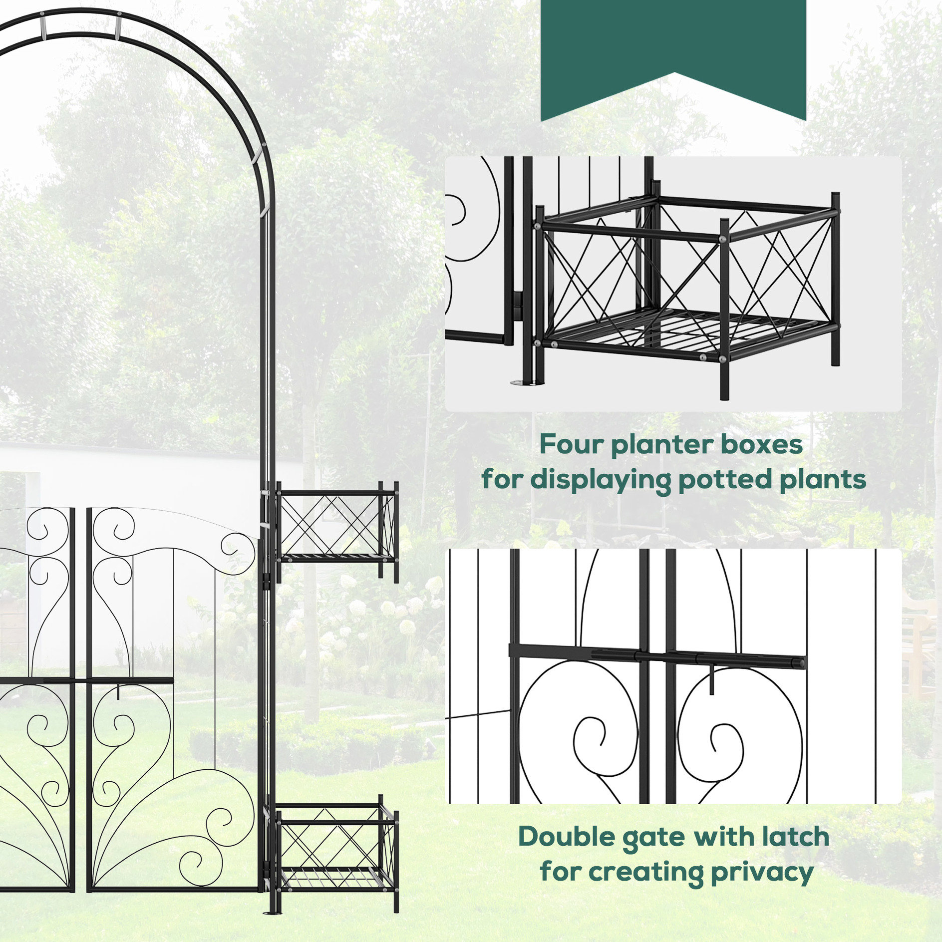 Charlton Home® Garden Arch With Gate, Metal, Black, Enhancing Gardens ...