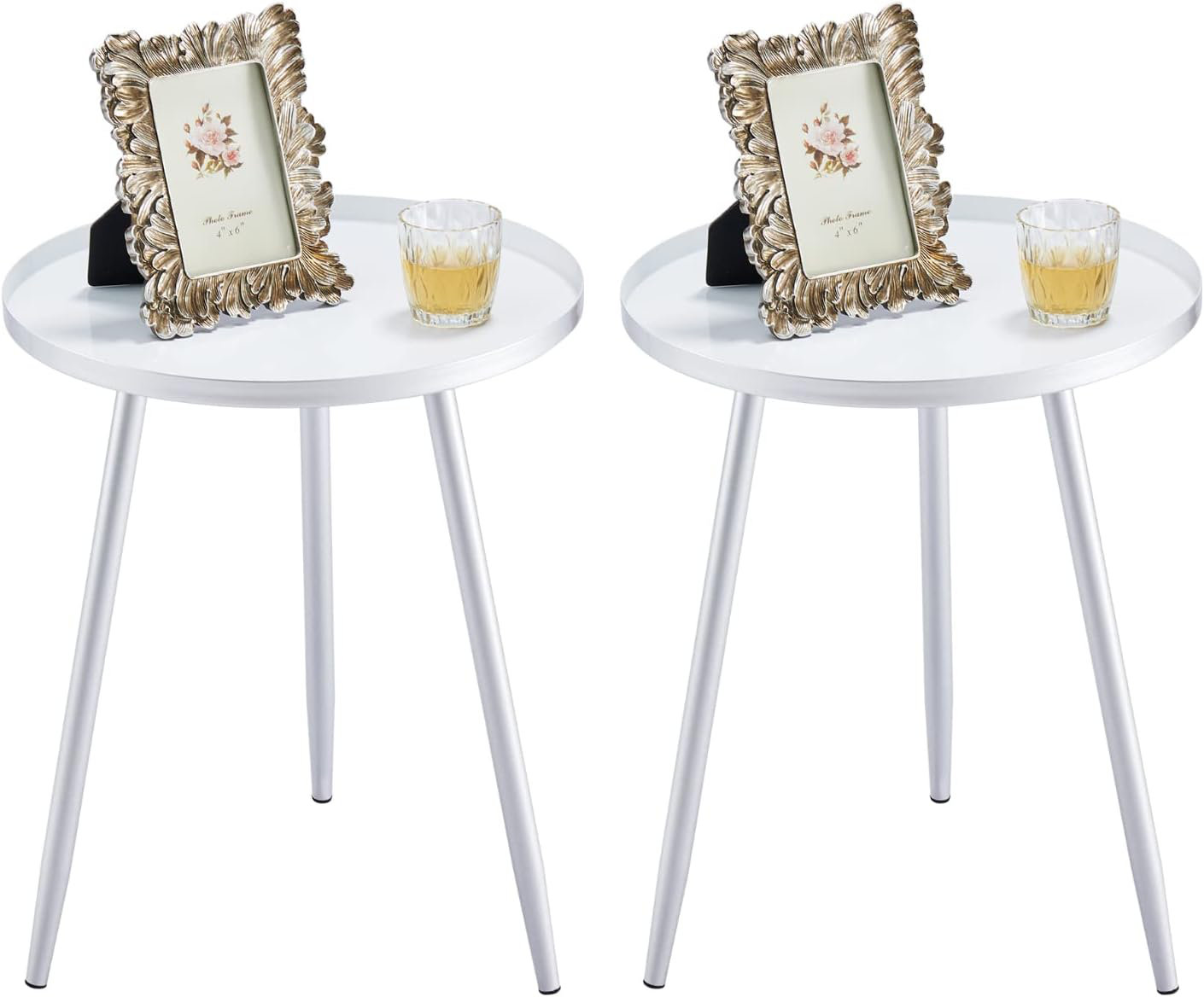 George Oliver Modern Round Side Table Set Of 2, Silver Metal End Table ...
