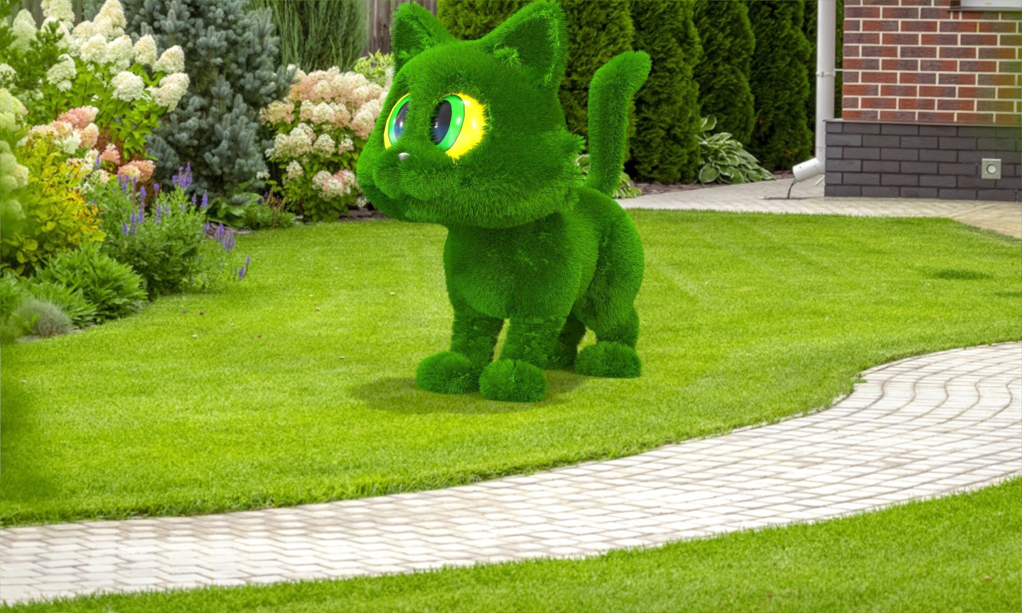 Decor Factory Studio Outdoor Cartoon Cat Topiary Green Figures ...