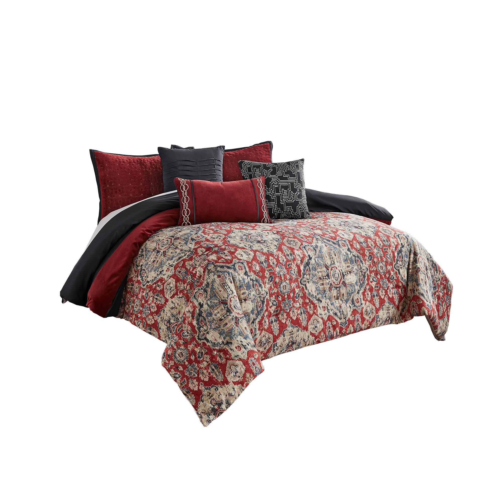 Benjara Red/Gray Microfiber Comforter Set & Reviews | Wayfair
