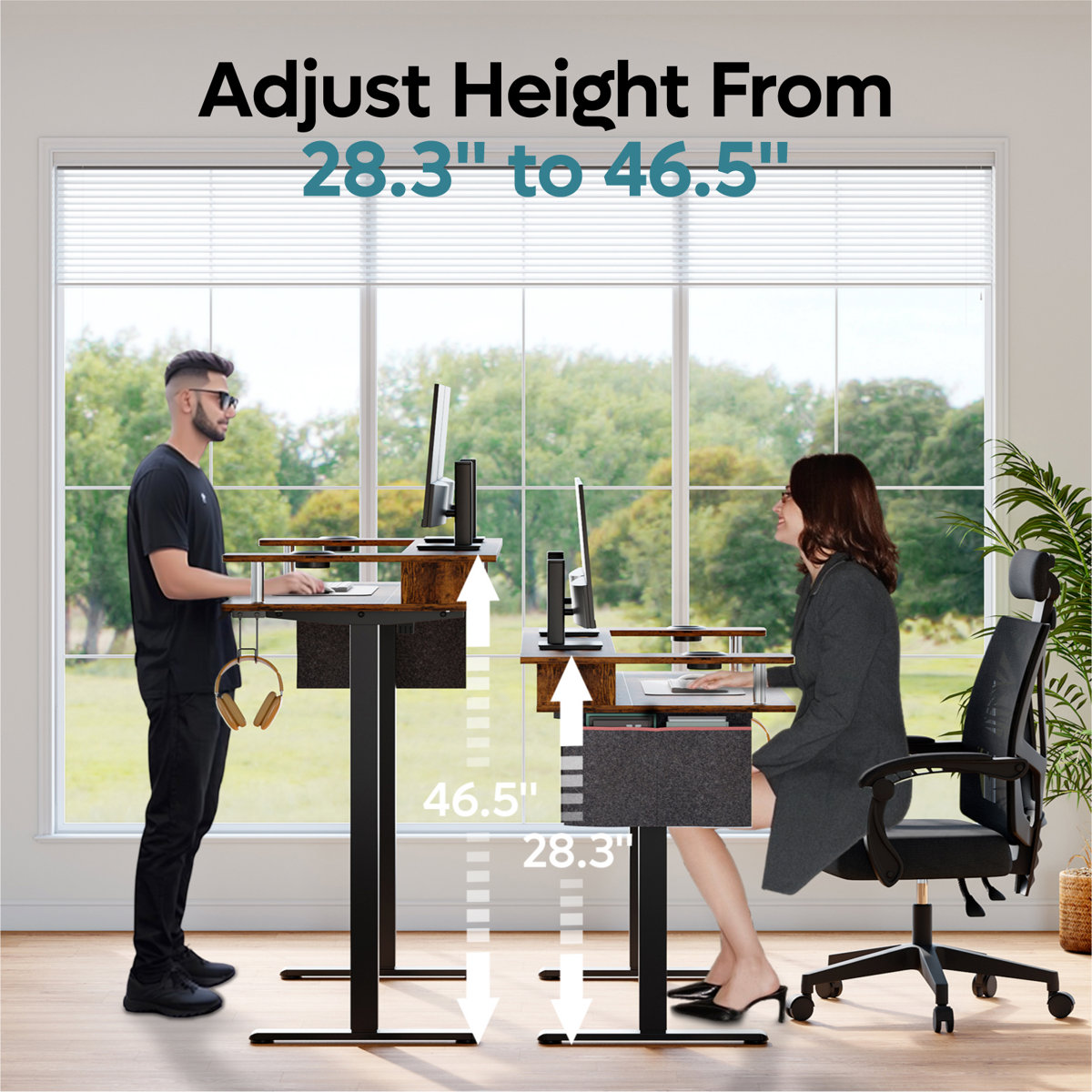 Steelside™ Labelle 58.1'' W Standing Desk Adjustable Height, LED Gaming ...