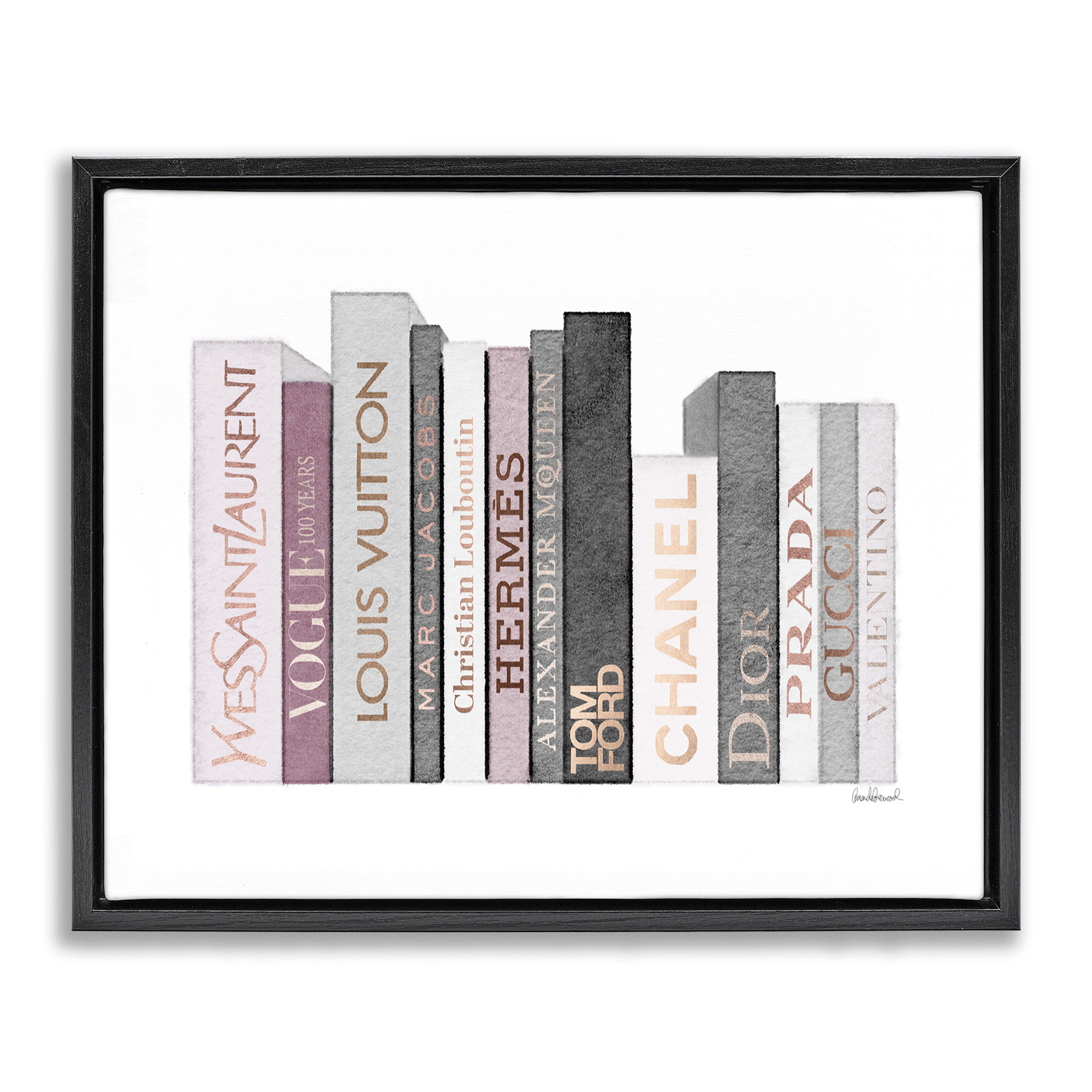 Stupell Industries Fashion Designer Bookstack Pink Grey Watercolor ...