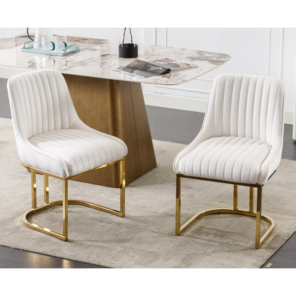 Everly Quinn Junias Dining Chair Velvet Upholstered Dining Chairs ...