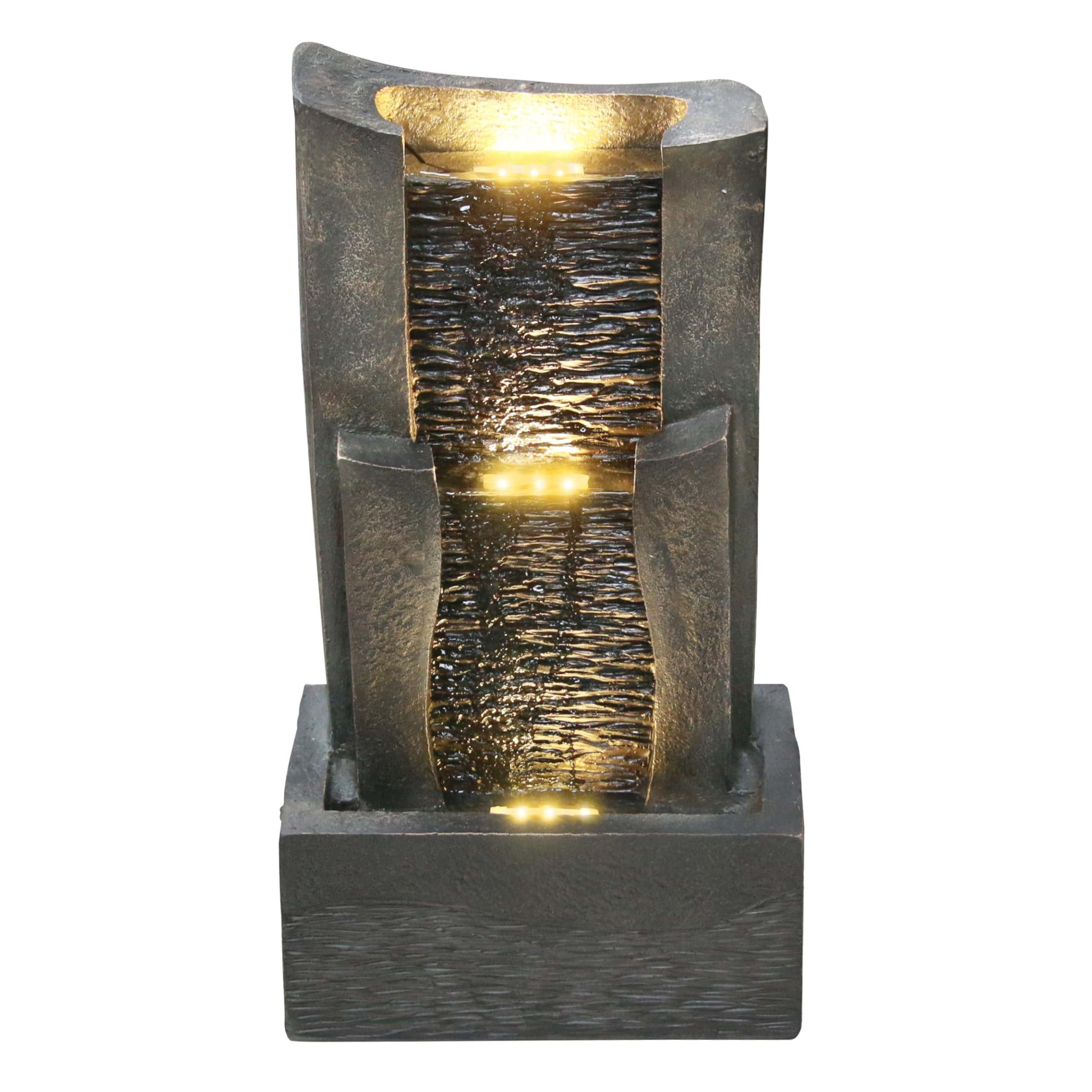 Ophelia & Co. 3-tiers Outdoor Rock Water Fountain With Led Light | Wayfair