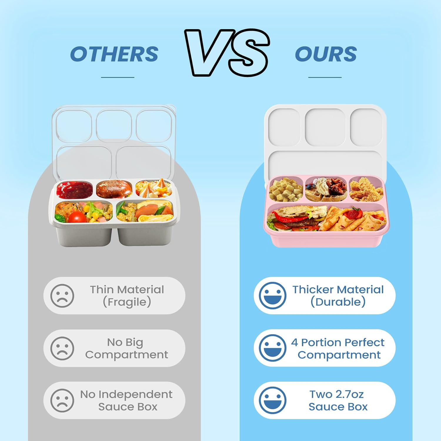 Prep & Savour Adult Lunch Box (4 Pack) - 4-Compartment Snackle Box ...