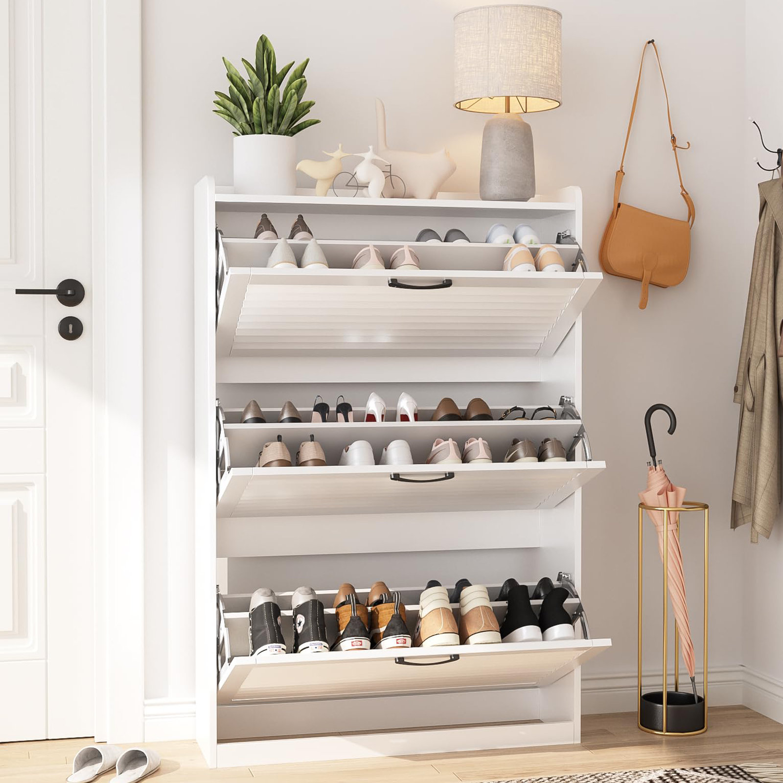 Gian Shoe Cabinet with 3 Flip Drawers, Freestanding Organizer Modern ...