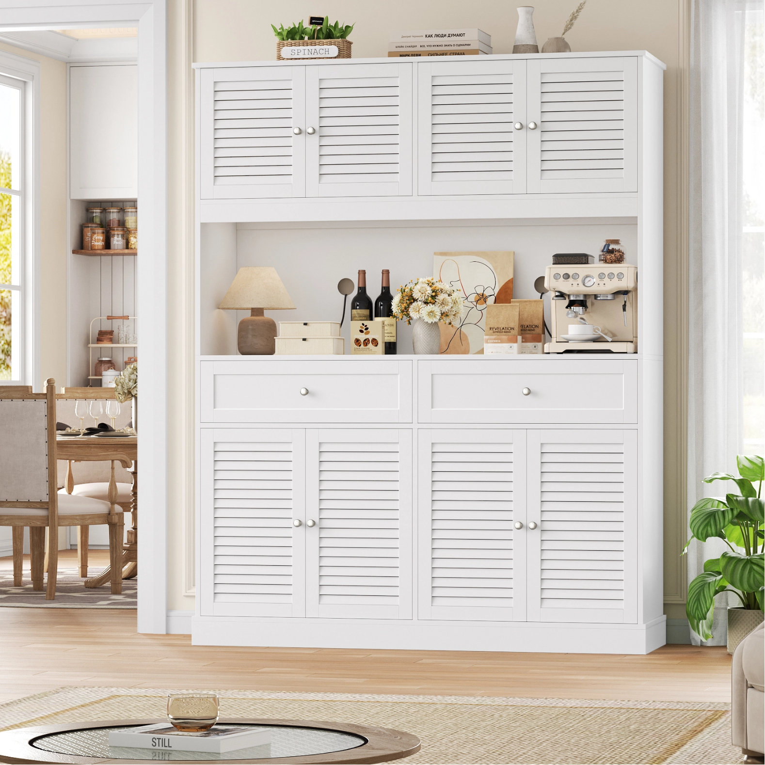 Winston Porter 70.9" Large Kitchen Pantry Cabinet With Microwave Shelf ...