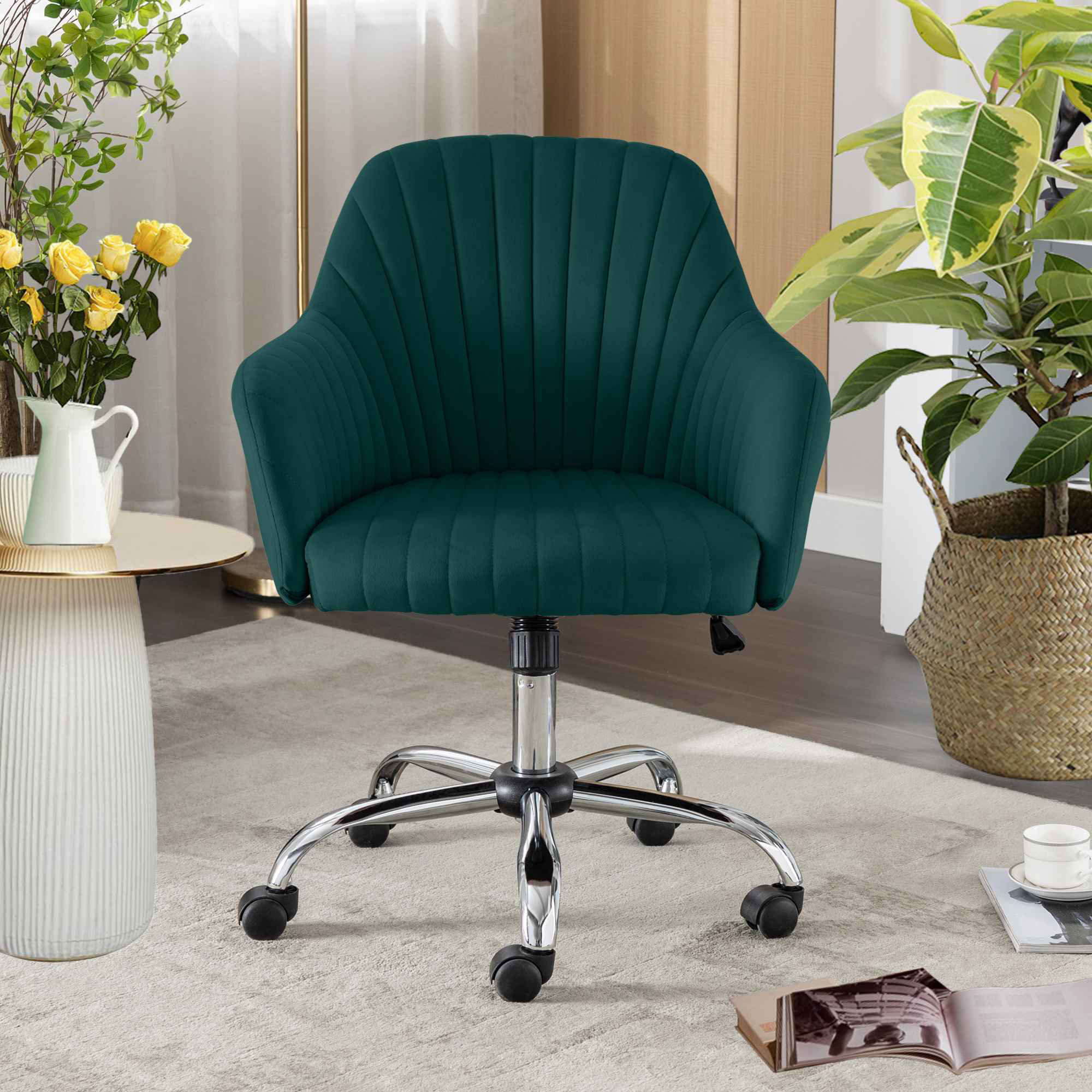 Mercer41 Modern home office leisure chair with adjustable velvet height ...