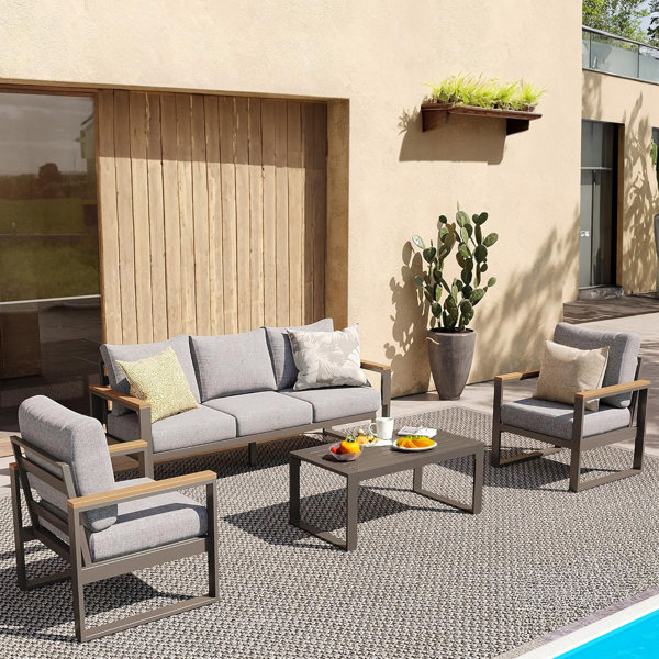 Latitude Run® 5-Person Metal Outdoor Seating Group with Olefin Cushions ...