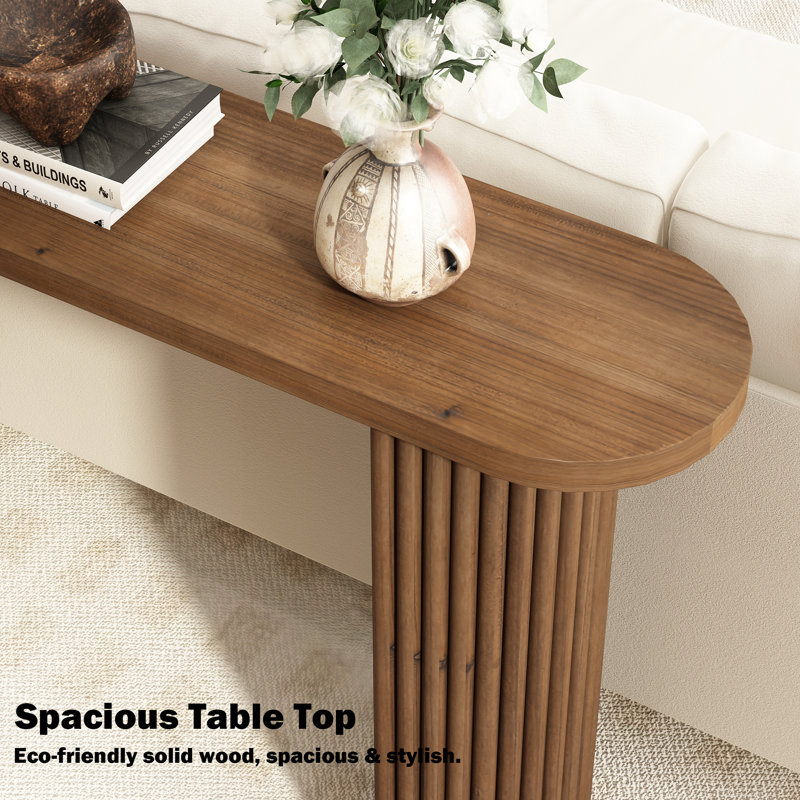 Ophelia & Co. Irmani Fluted Solid Wood Console Table with Oval Tabletop ...