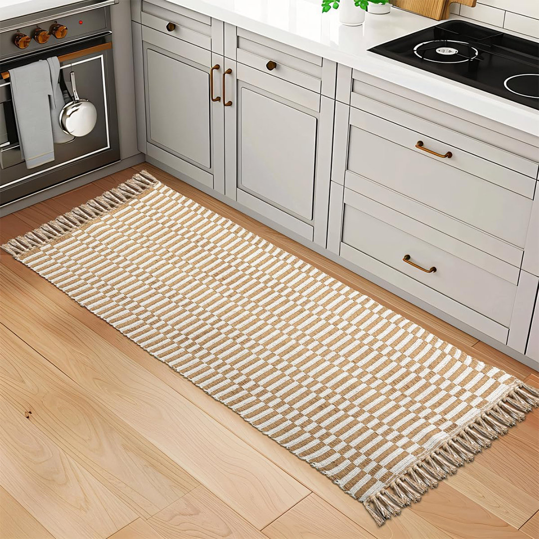 Dakota Fields Tan/Beige Natural Cotton Striped Boho Farmhouse Rug,2' x ...