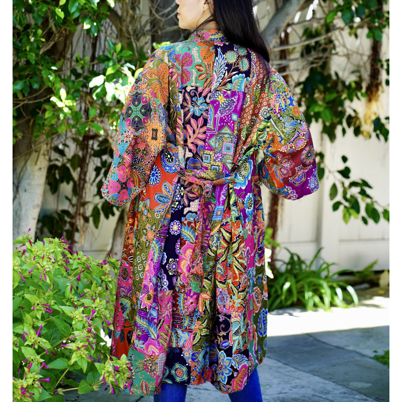 Bungalow Rose Varian 100% Cotton Quilt Mid-Calf Bathrobe with Pockets ...