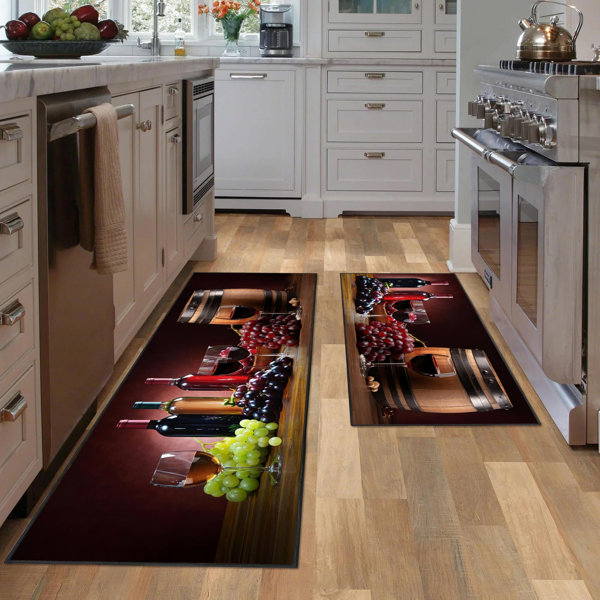 Ebern Designs Thoi Red Wine Kitchen Rug 2 Piece Set,Home Vintage ...