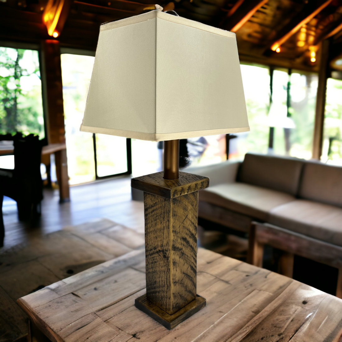 Millwood Pines Broedy Rustic Timber Battery Powered Table Lamp ...