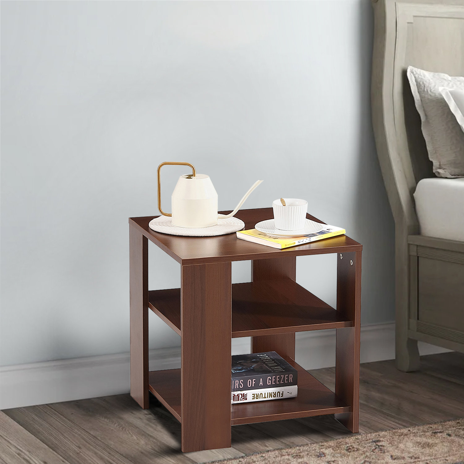 Latitude Run® Vintage Style End Table with Storage Shelves for Bedroom ...