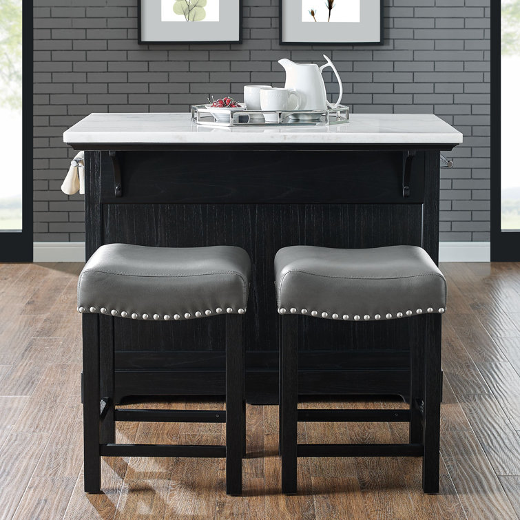 Red Barrel Studio® Mantello Marble Top Kitchen Island Set & Reviews ...