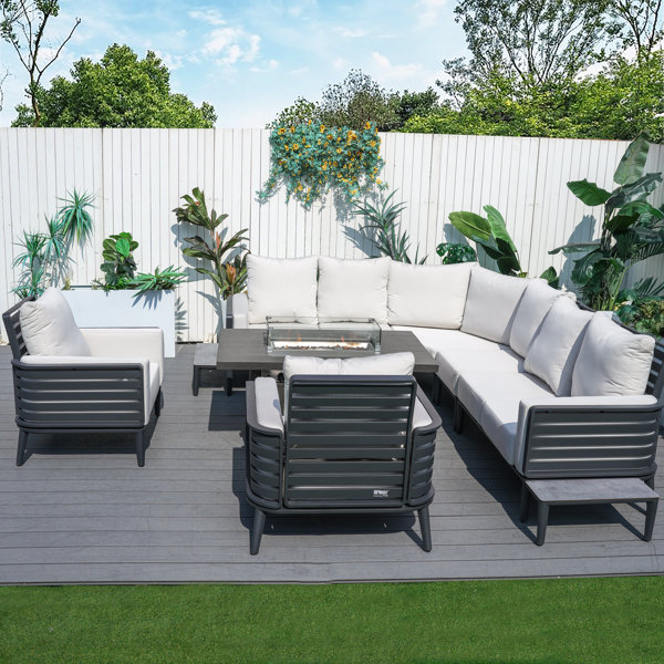 Corrigan Studio® Hudson 7-Piece Patio Sets With Fire Pit Table ...