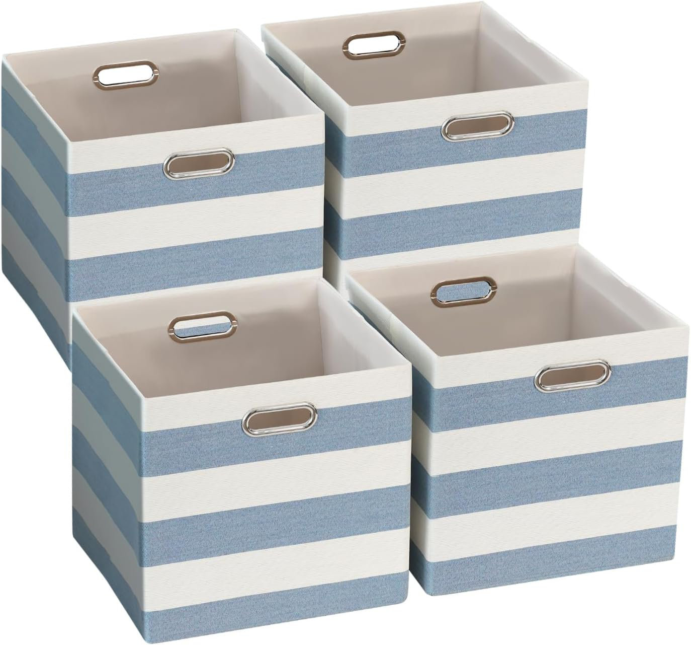 Latitude Run® 4-pack Blue/white Stripe Fabric Cube Storage Bins With ...