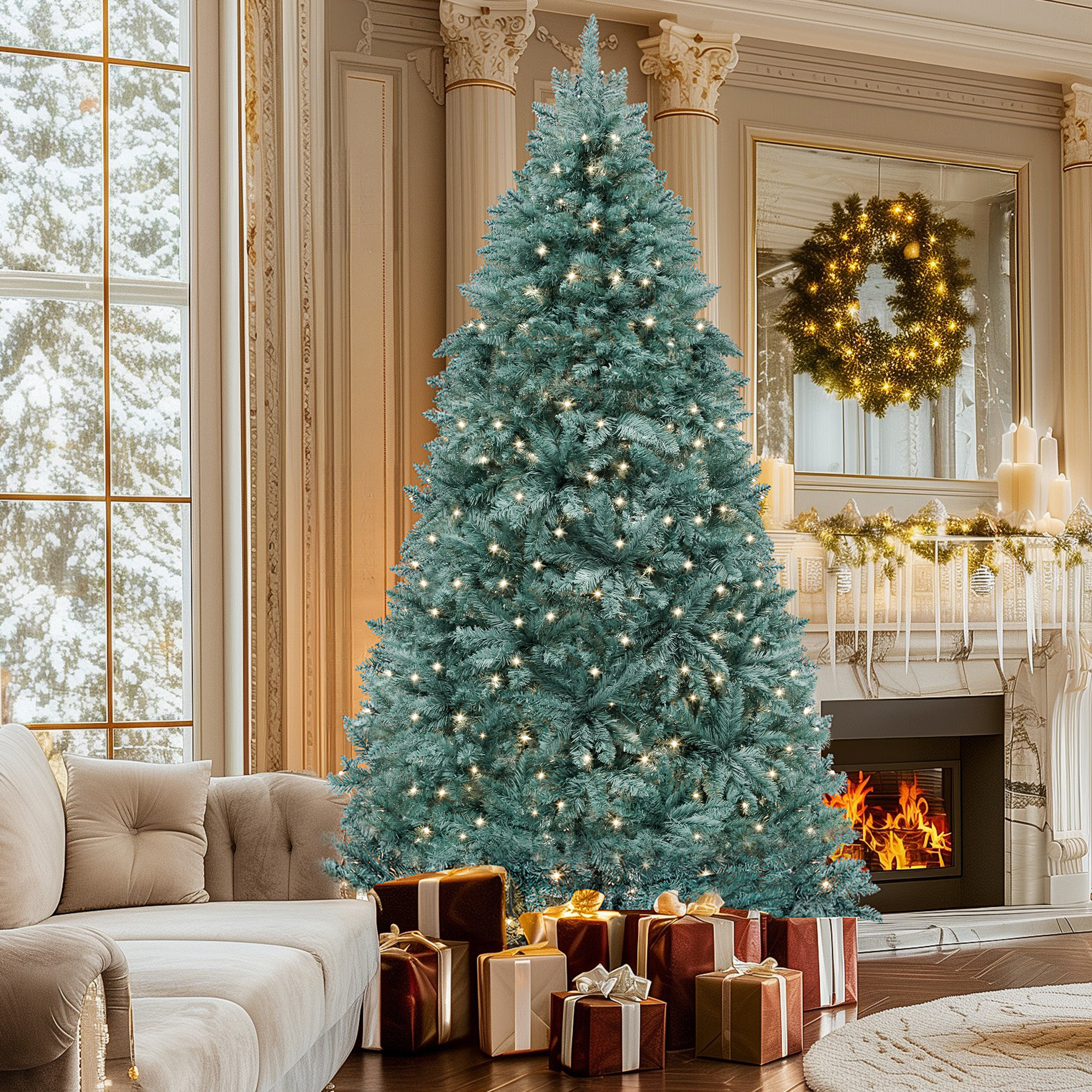 The Holiday Aisle® Pre-Lit Blue Spruce Artificial Christmas Tree with ...