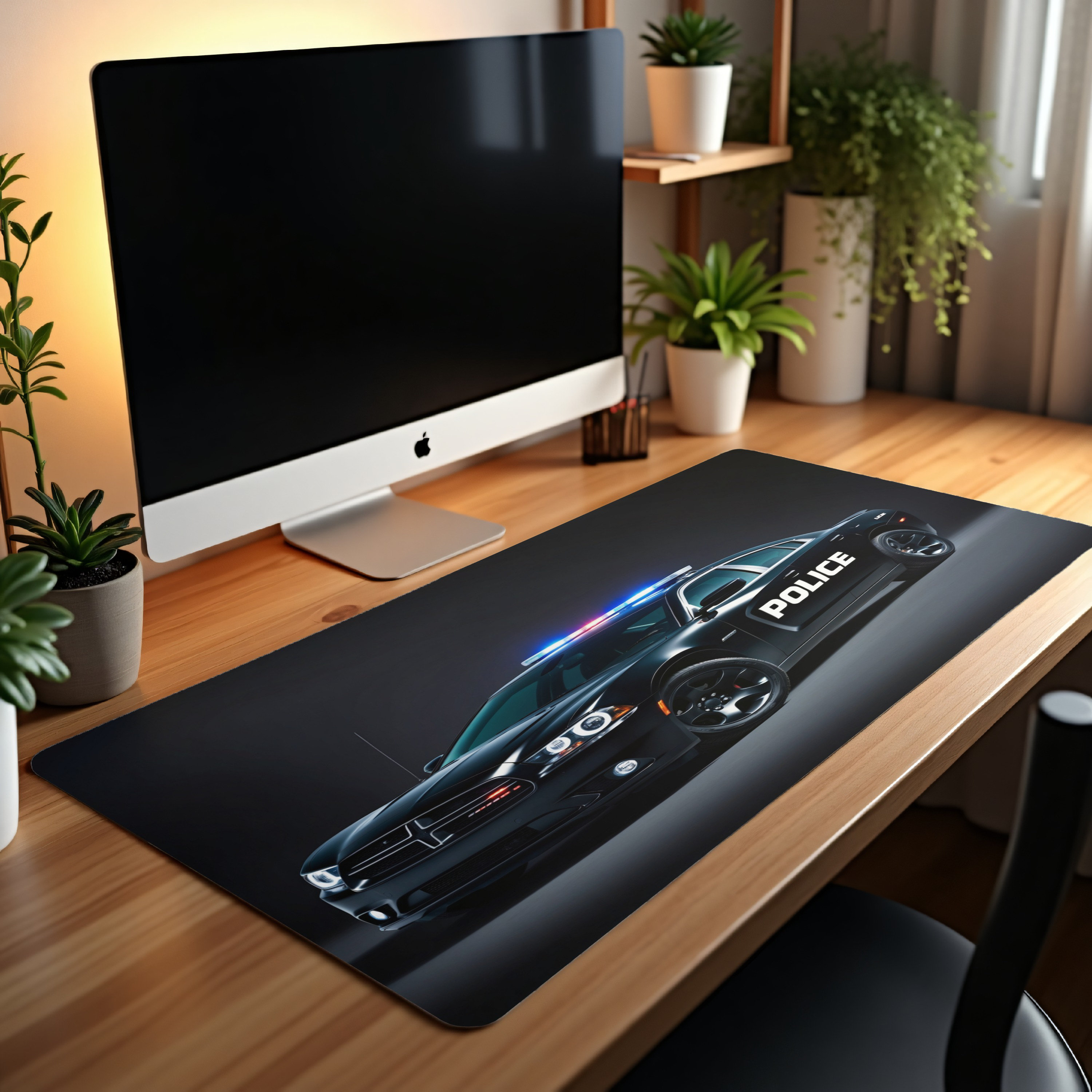 East Urban Home Dodge Charger Police Car Desk Mat, Sleek Black Cop ...
