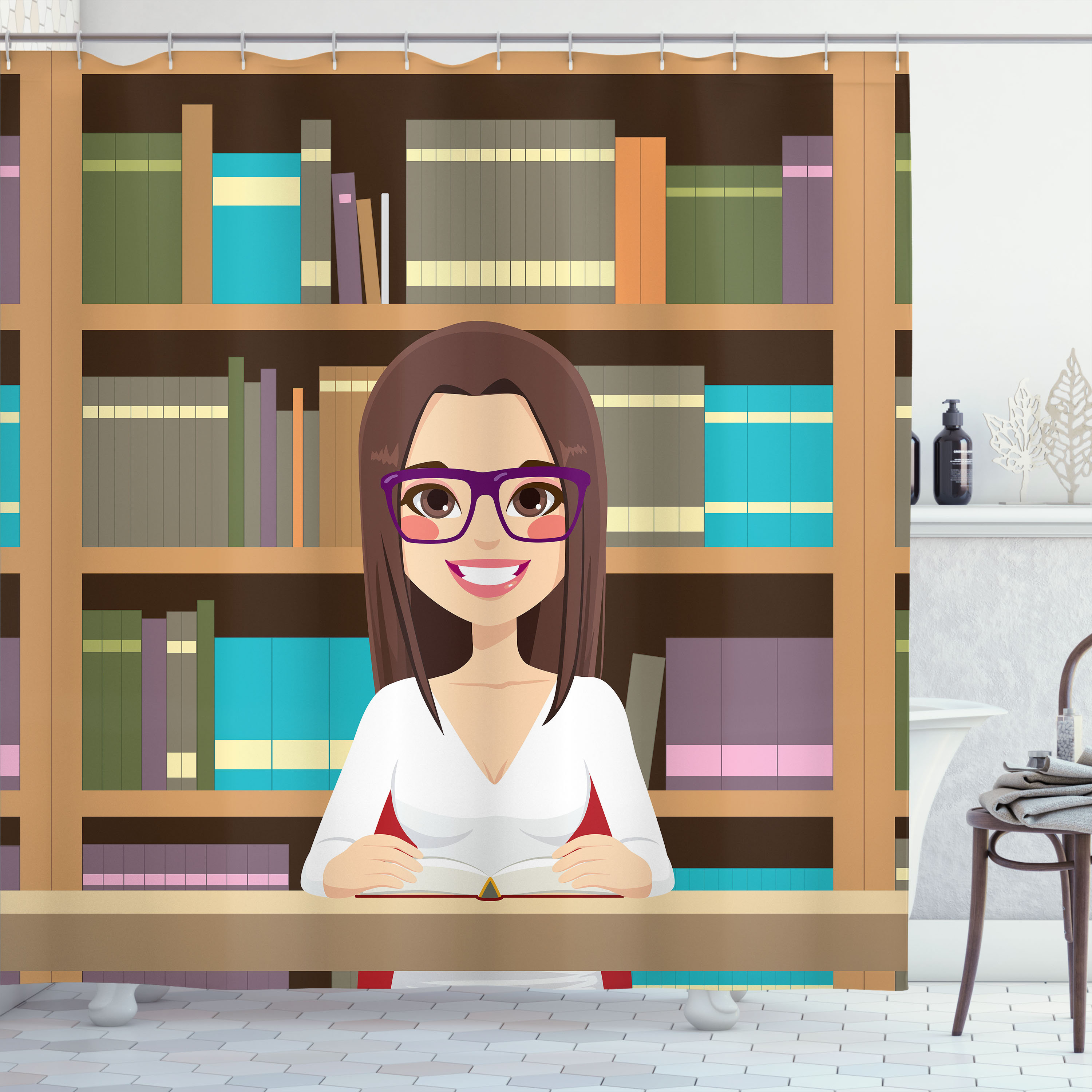 East Urban Home Geek Shower Curtain Student Girl Reading Book ...