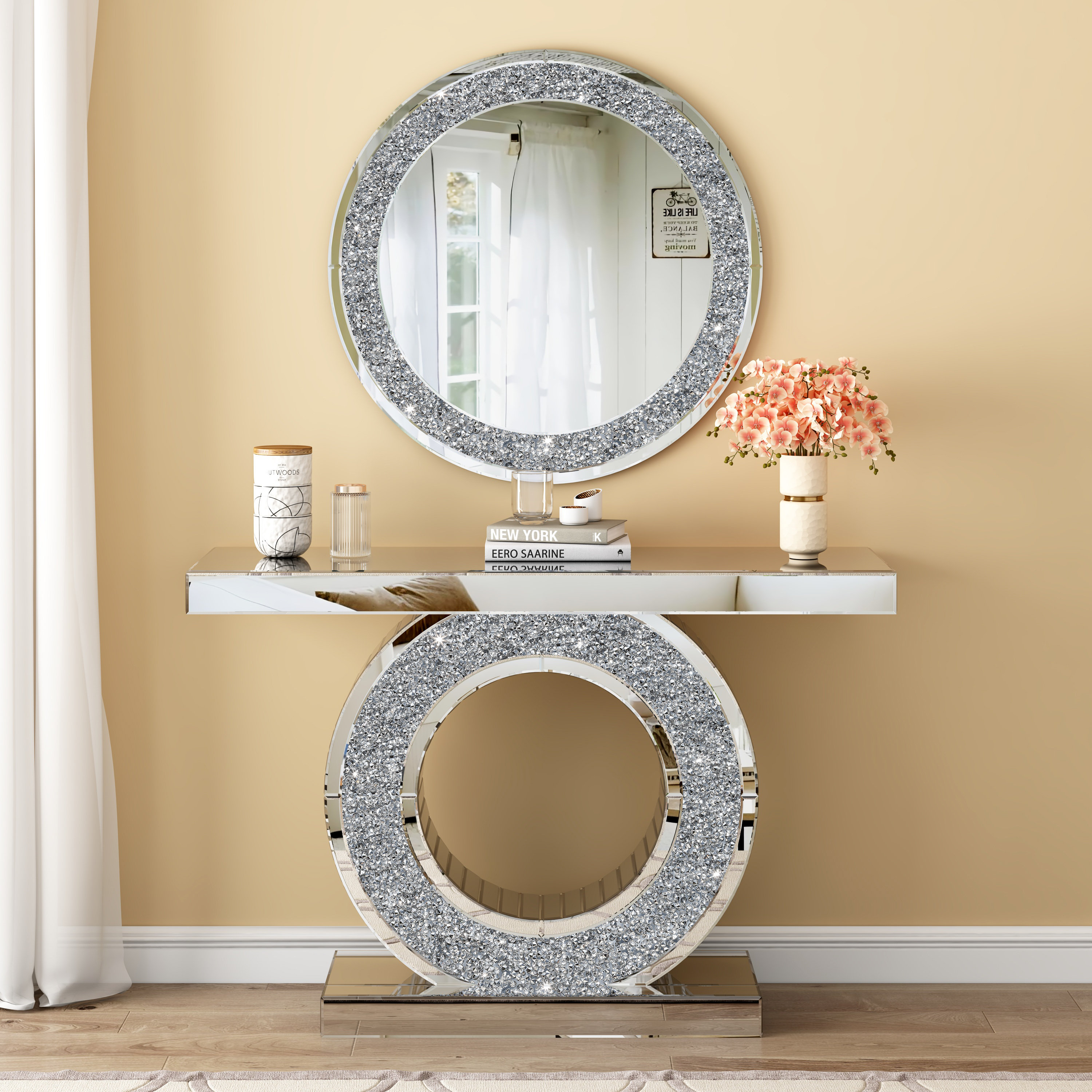 Everly Quinn Console Table Mirror Set Crushed Diamond Home Decor ...