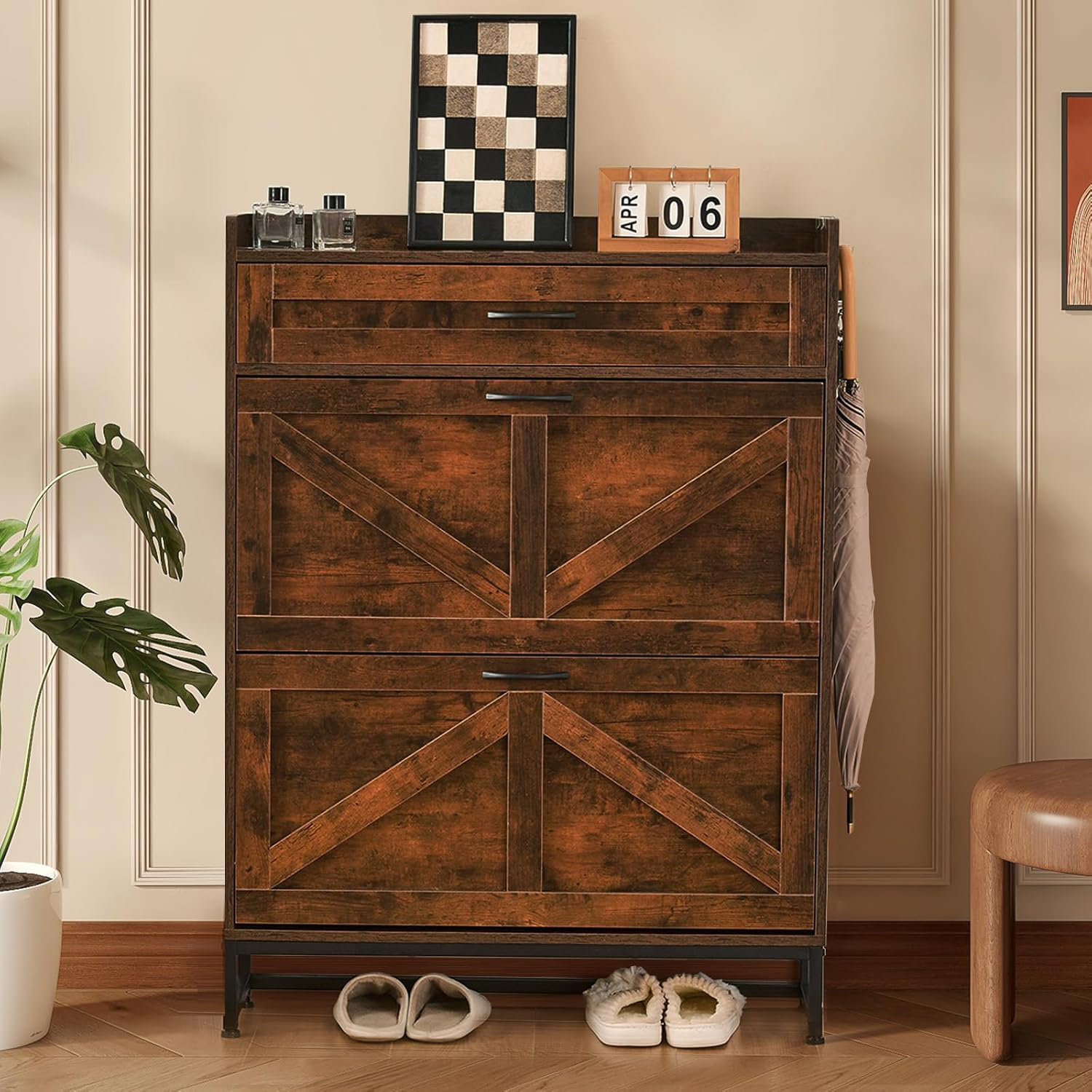 Gracie Oaks Shoe Cabinet Storage, Shoe Organizer with 2 Flip Drawers ...