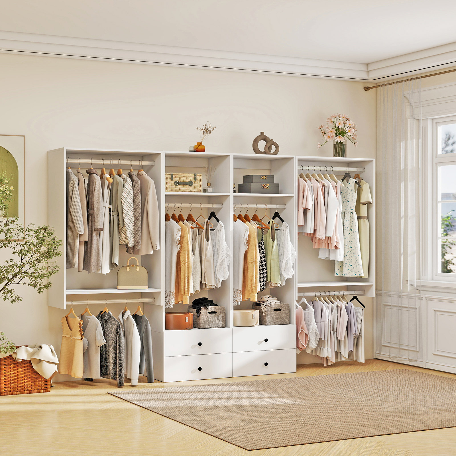 Latitude Run® White Modular Closet Organizer System with 2 shelves 4 ...
