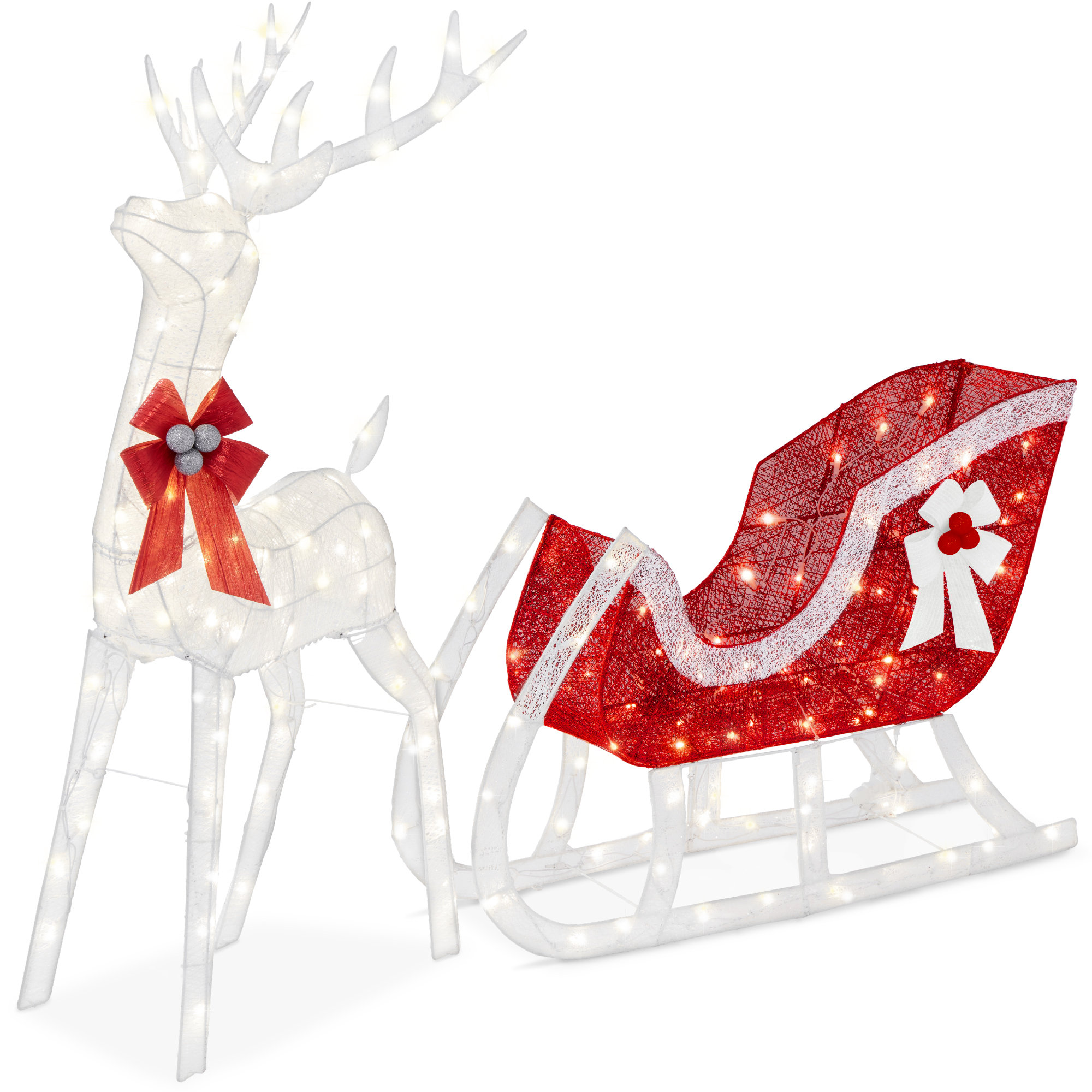 The Holiday Aisle® Lighted Christmas 4Ft Reindeer & Sleigh Outdoor Yard ...