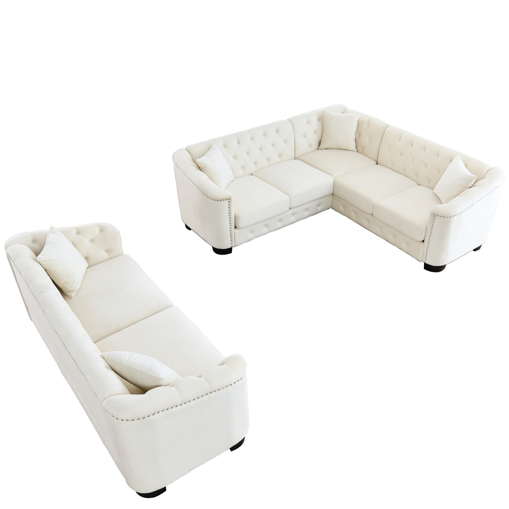 Rosdorf Park corner sofa+3-seater Combination sofa.Velvet beige | Wayfair