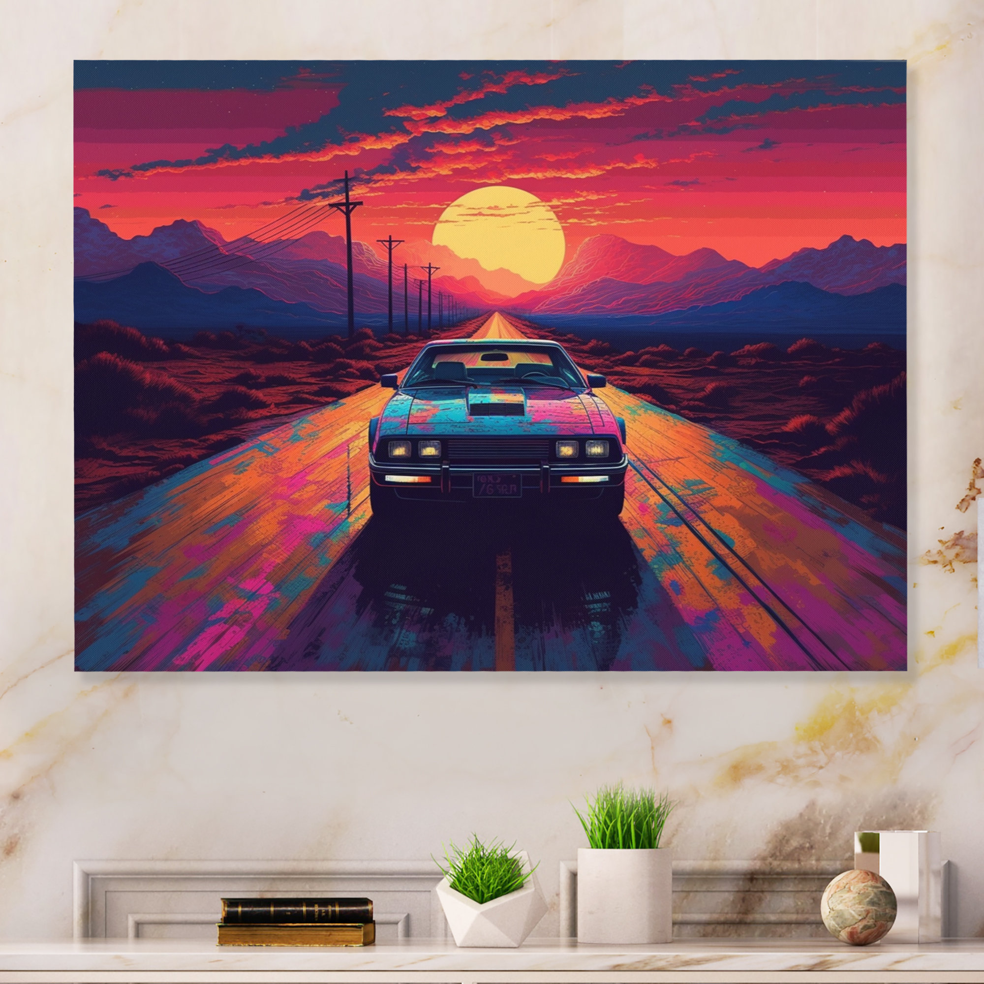 Red Barrel Studio Pink And Blue Vintage Car Charisma - Retro Car Metal ...