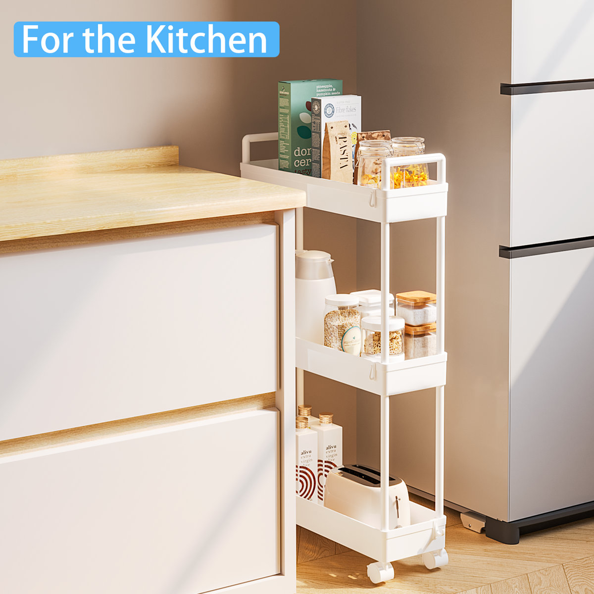 SPACEAIM Slim Rolling Storage Cart, 3 Tier Bathroom Storage Organizer ...