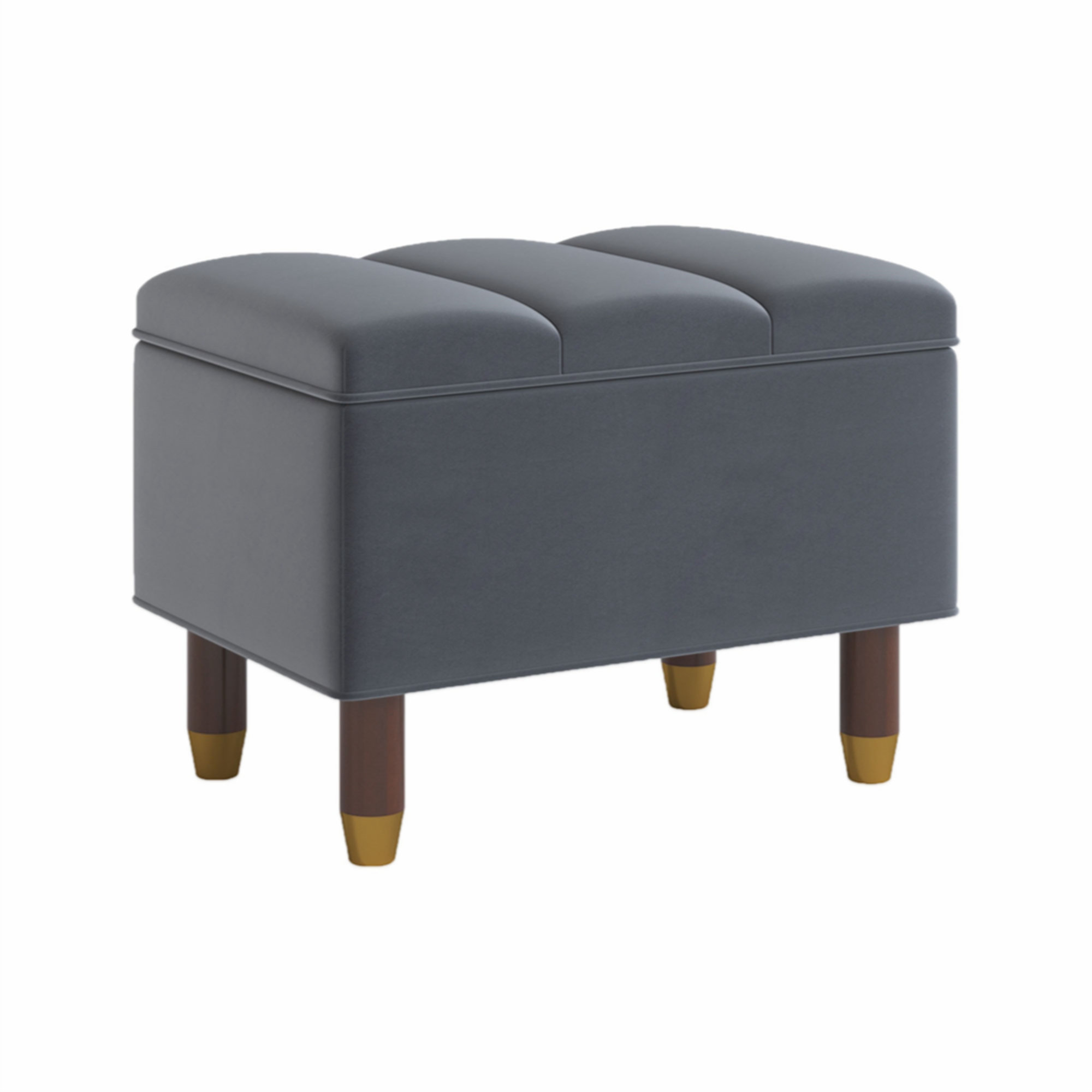 Ebern Designs Dark Grey Tech Fabric Square Small Storage Ottoman Bench ...