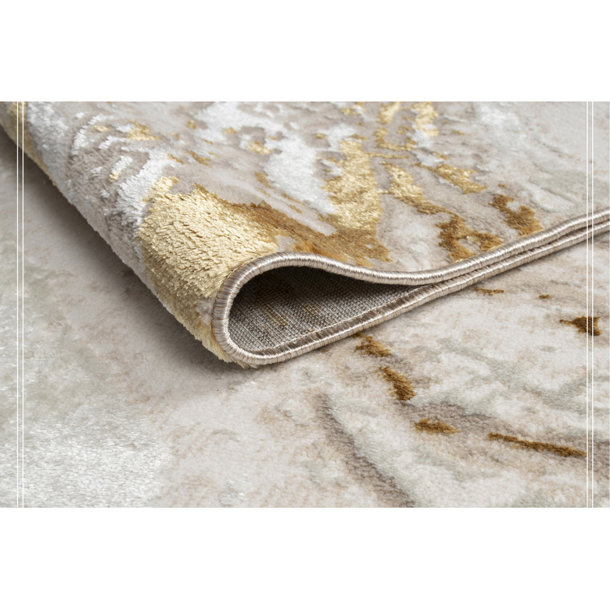 Mercer41 Luxury Area Rug In Beige And Gold Abstract Design | Wayfair