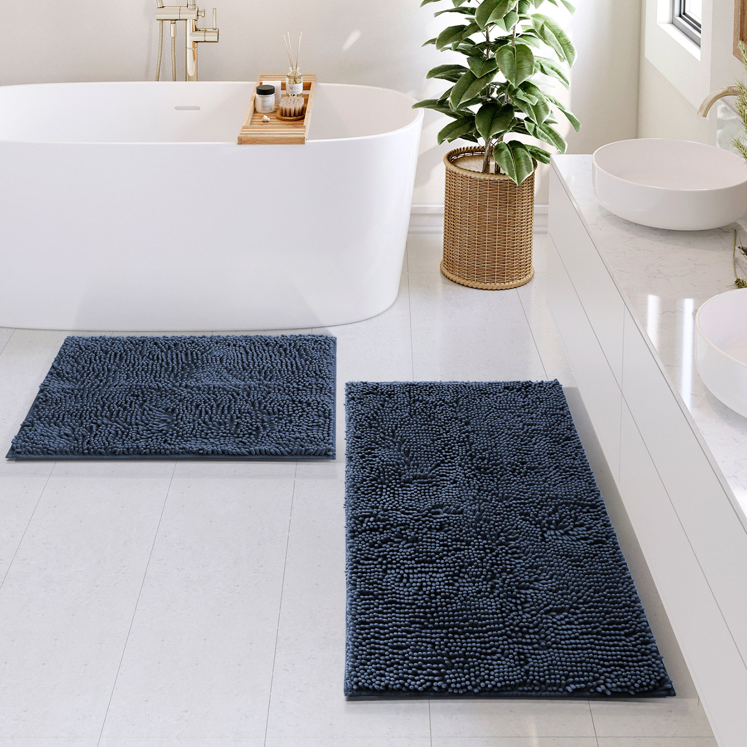 Mercer41 Yasmen Super Soft Absorbent Chenille Bath Rug Set with Non ...